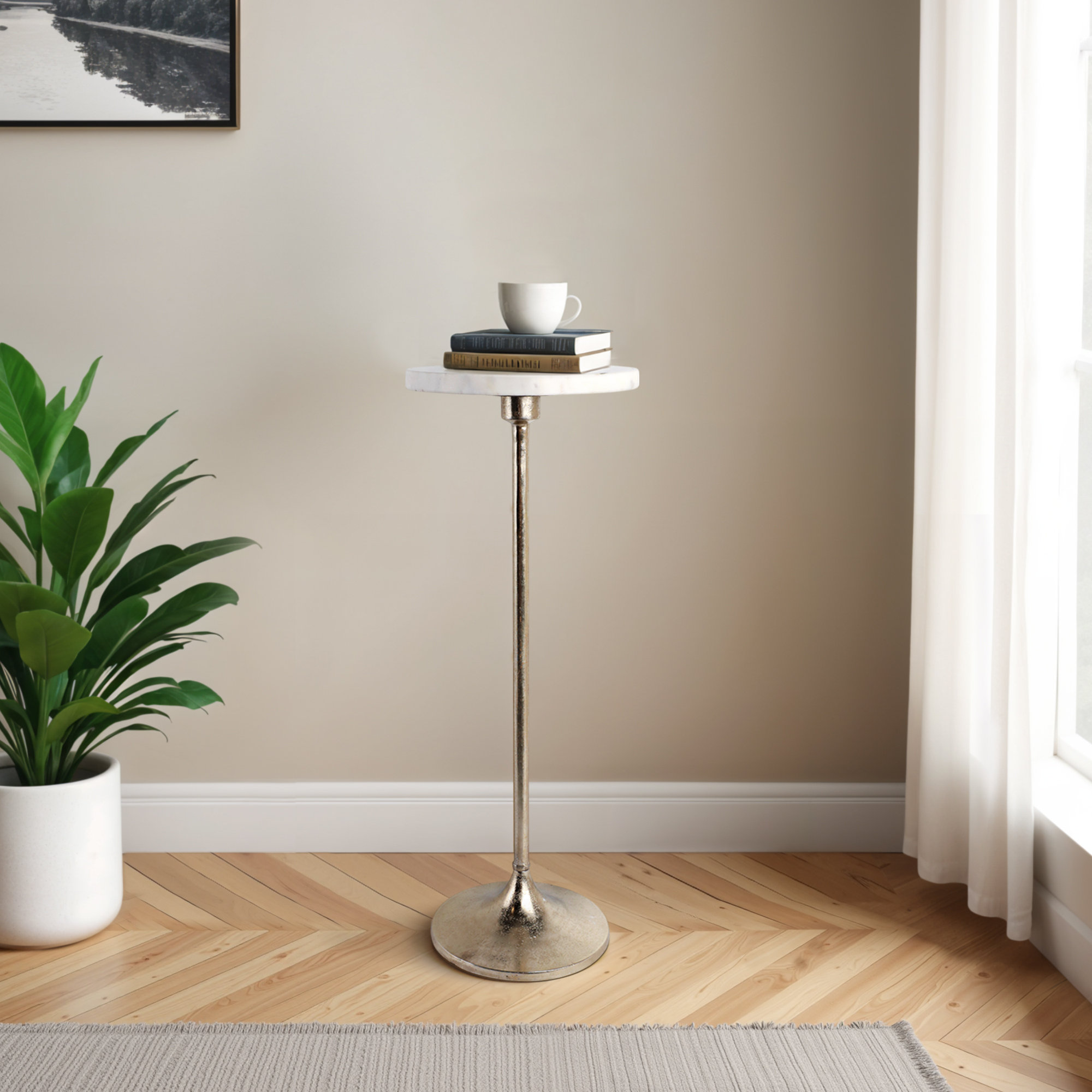 Mercer41 Luxury Marble End Table, Tall Round Marble & Metal Side Table ...