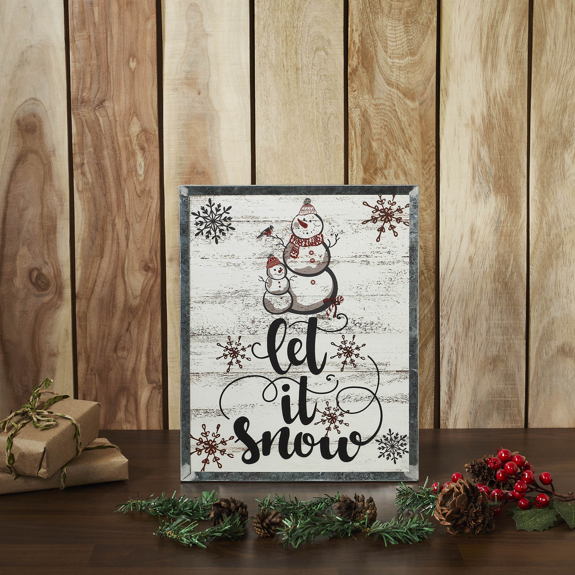 VHC Brands Higher Glory Let It Snow Snowman Framed Wall Hanging Sign ...