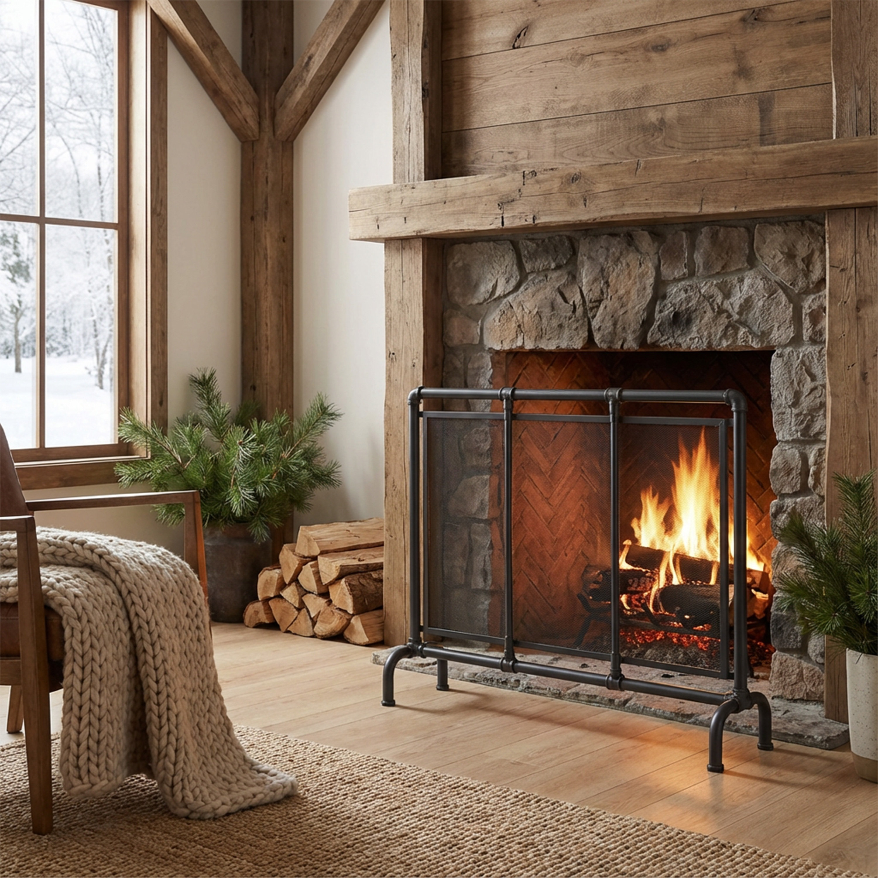 Symple Stuff Celeste 1 Panel Iron Fireplace Screen 36" W x 29" H, Black ...