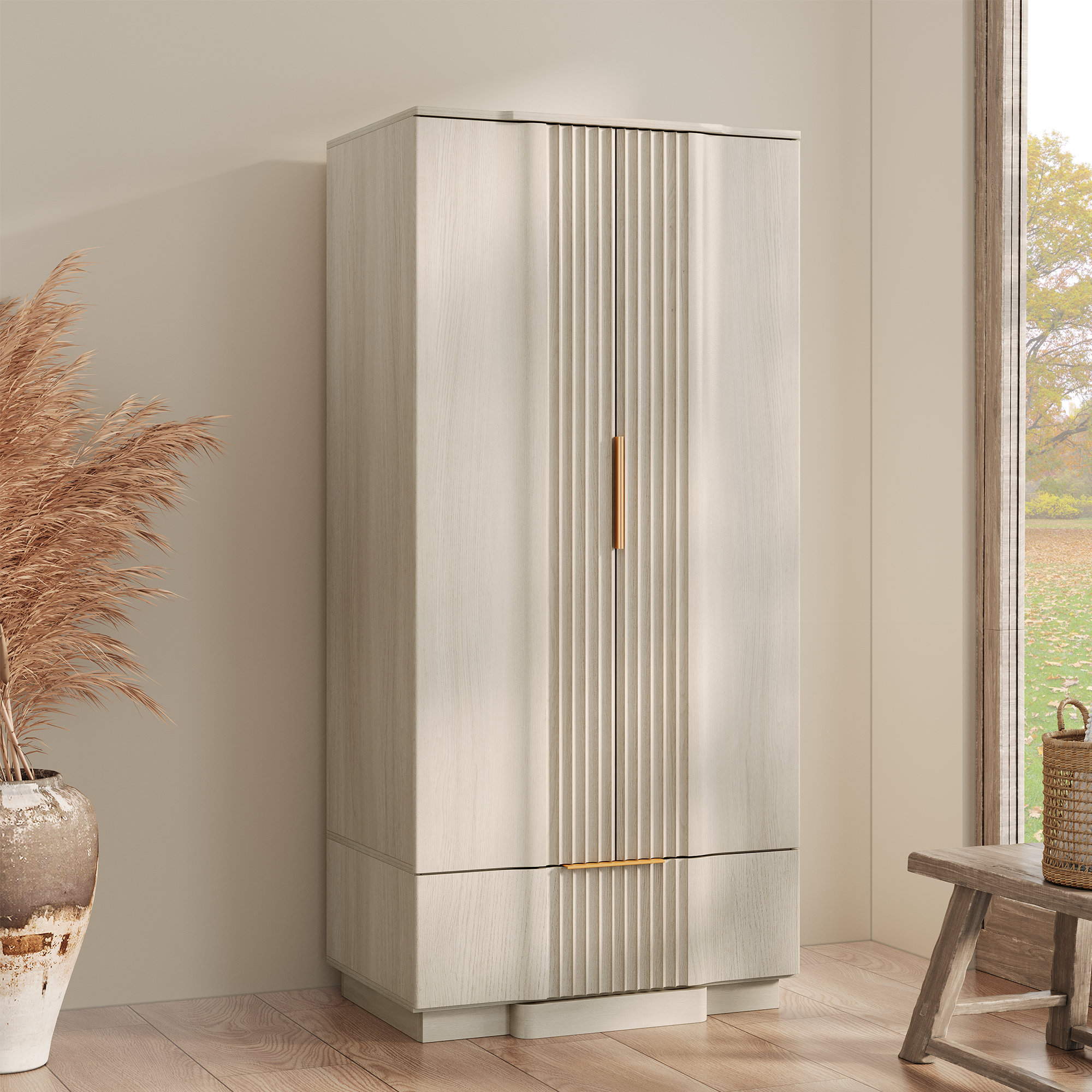Ebern Designs Designer Modern Minimalist Style Fluted Panel Armoire ...