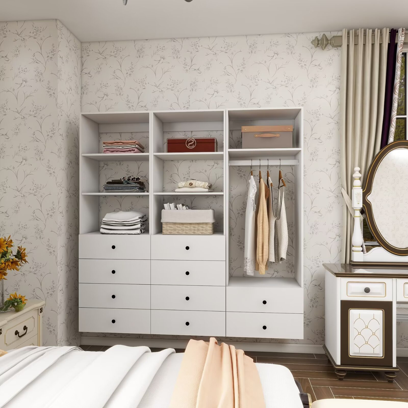 Latitude Run® White Modular Walk in Closet Organizer System with a rod ...