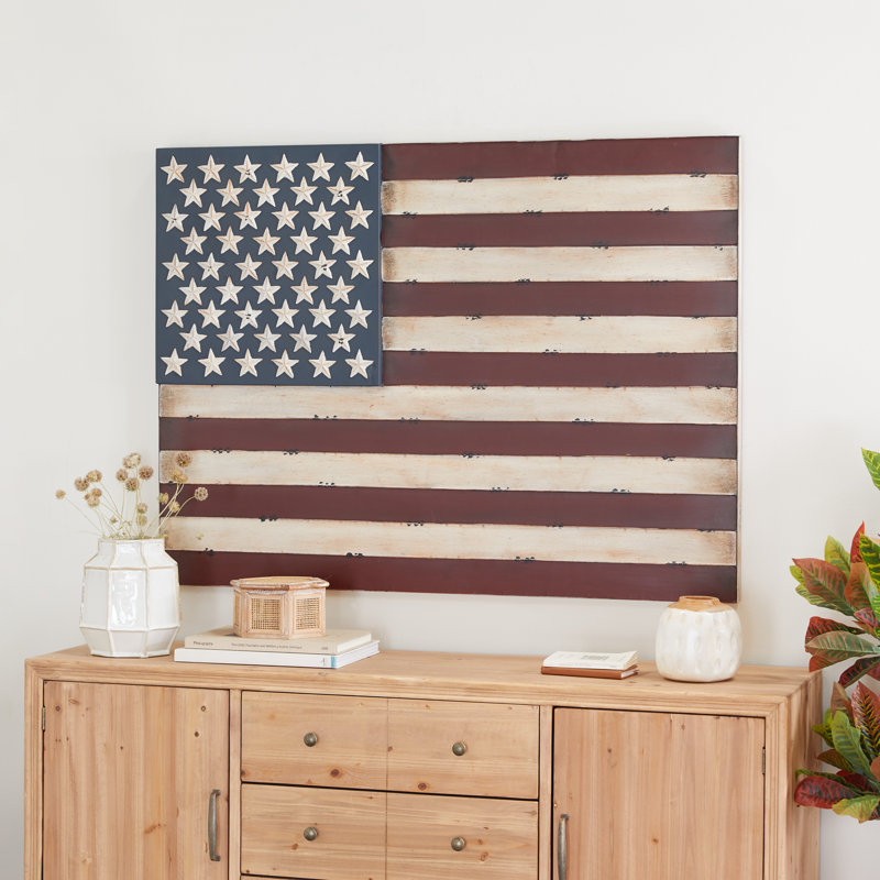 Williston Forge Metal Indoor Outdoor American Flag Red Wall Decor ...