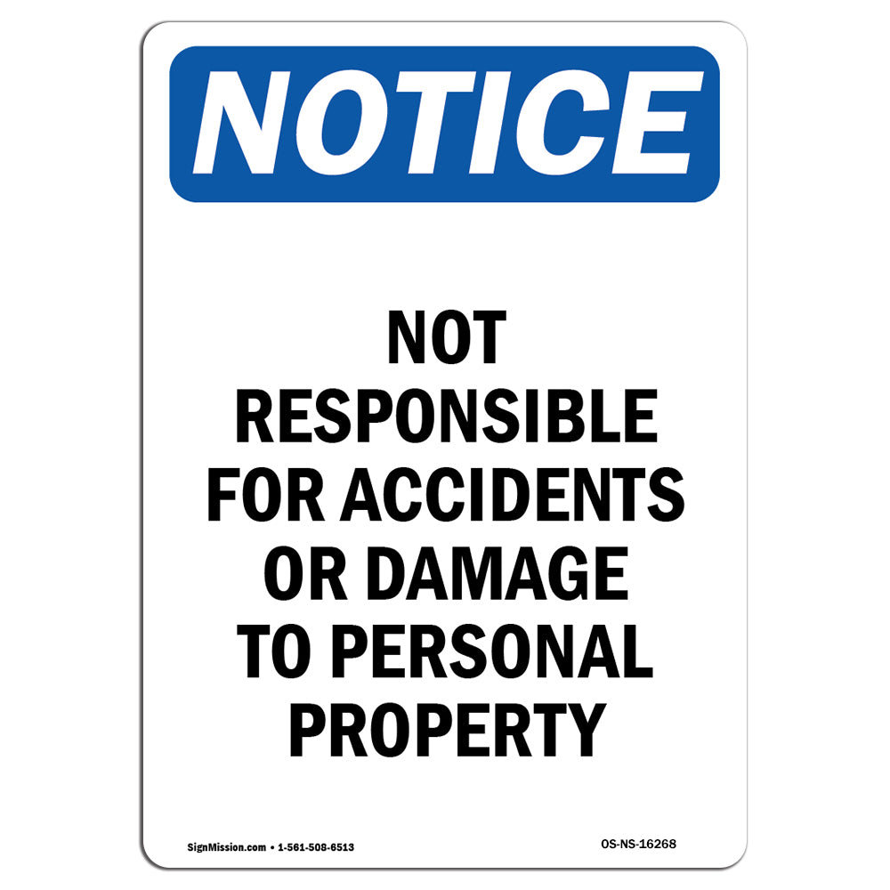 SignMission Not Responsible for Accidents or Damage Sign | Wayfair