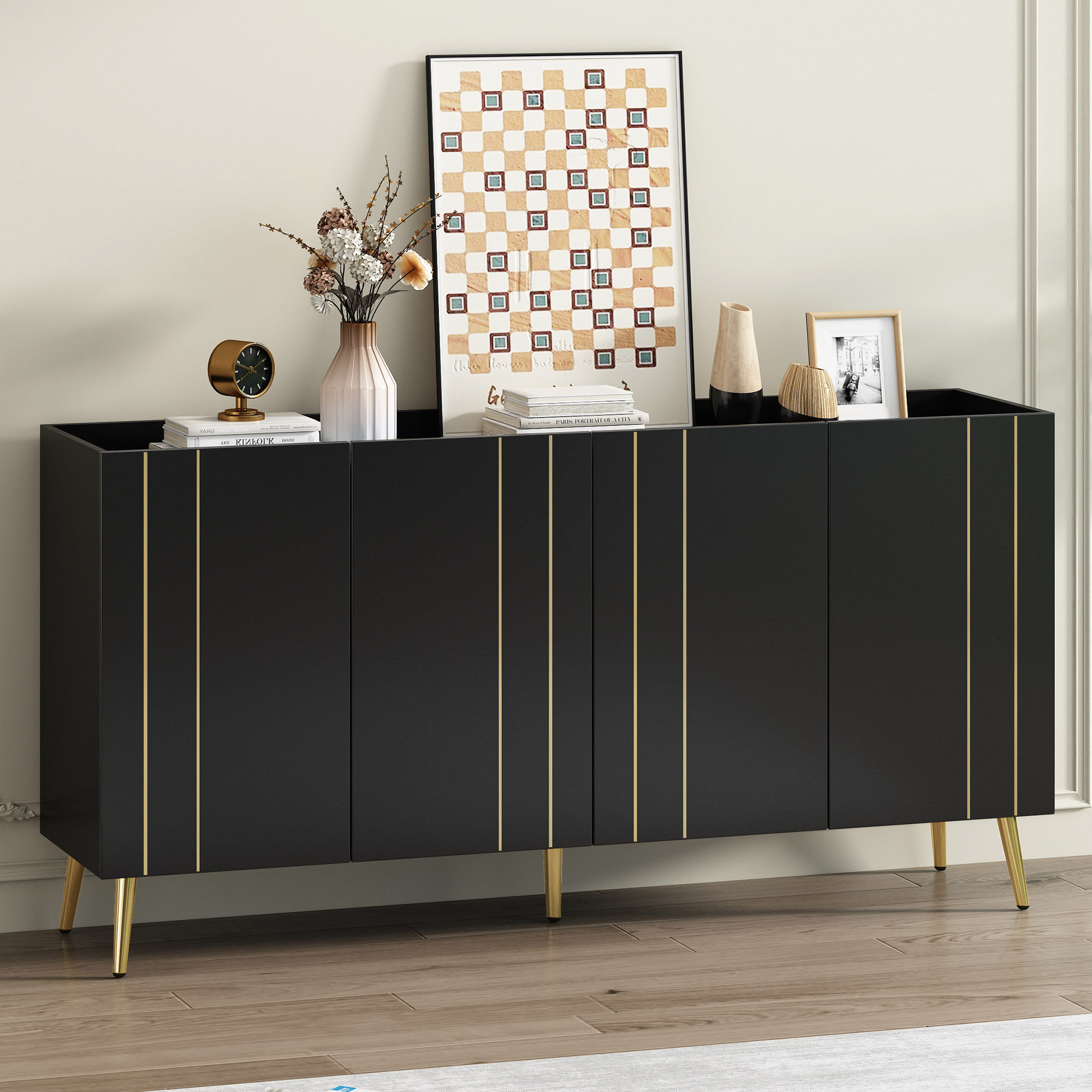 Mercer41 Luxurious Shoe Cabinet With 5 Metal Legs, Modern Tv Stand With ...