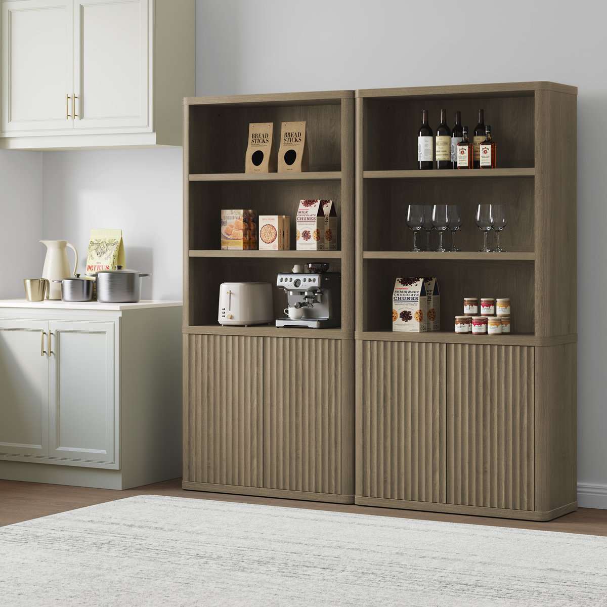 Latitude Run® Cesiro 6-Tier Bookcase With 2 Fluted Doors And Adjustable ...