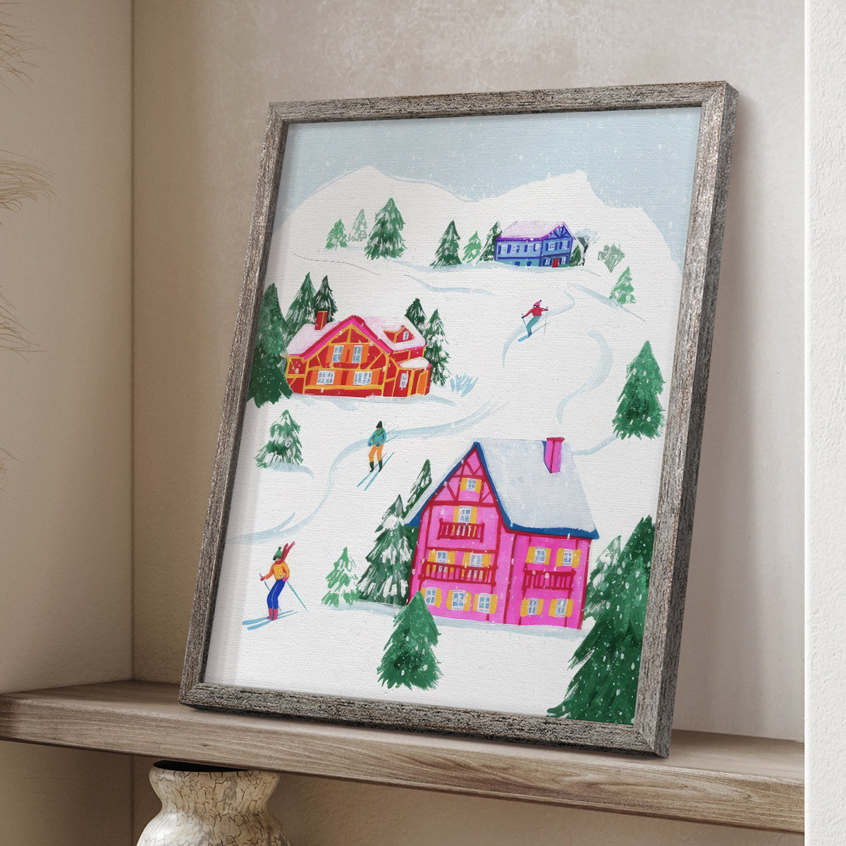 The Holiday Aisle® Candy Ski Village II Framed Print - Solid Wood | Wayfair