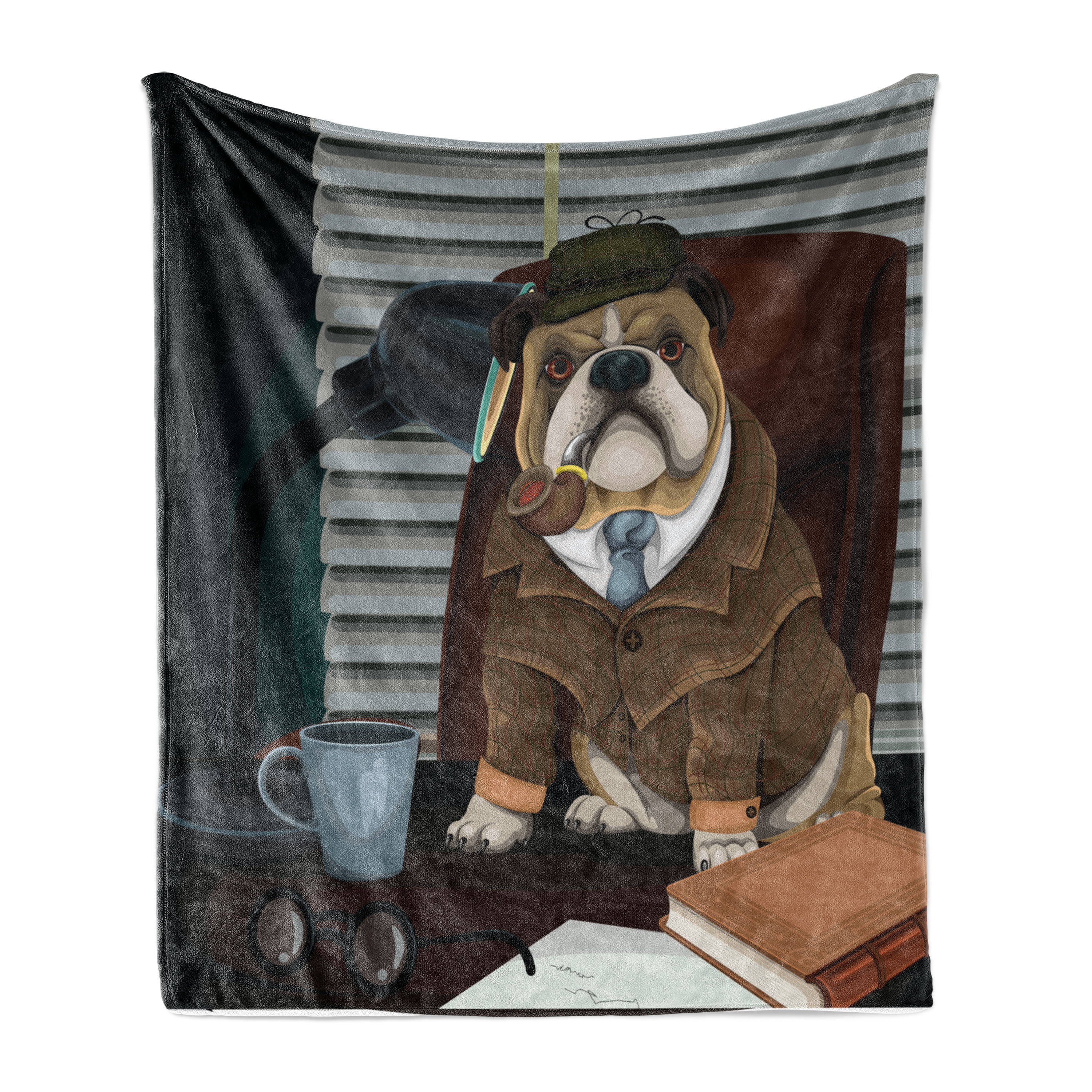 Ambesonne English Bulldog Fleece Throw Blanket Detective Dog Multicolor ...