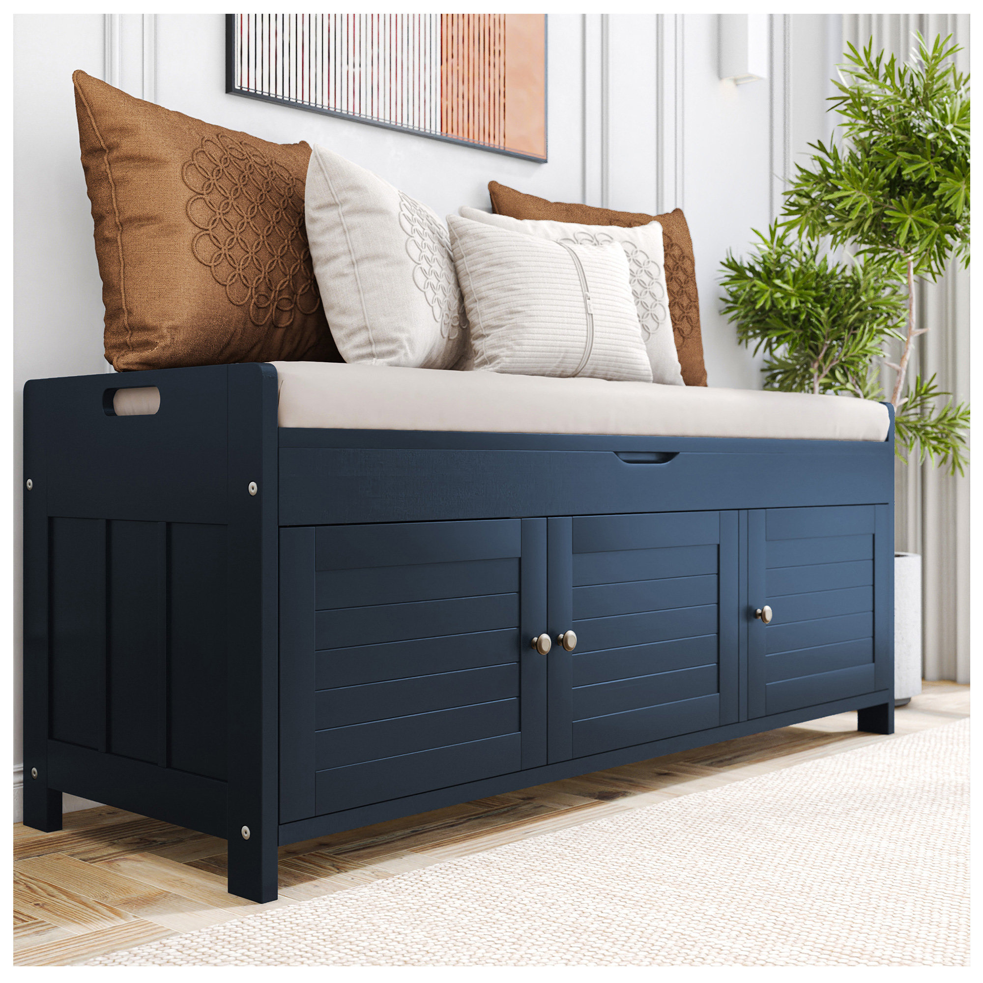 Everly Quinn Modern Storage Benches - Antique Navy 43” Entryway Shoe ...