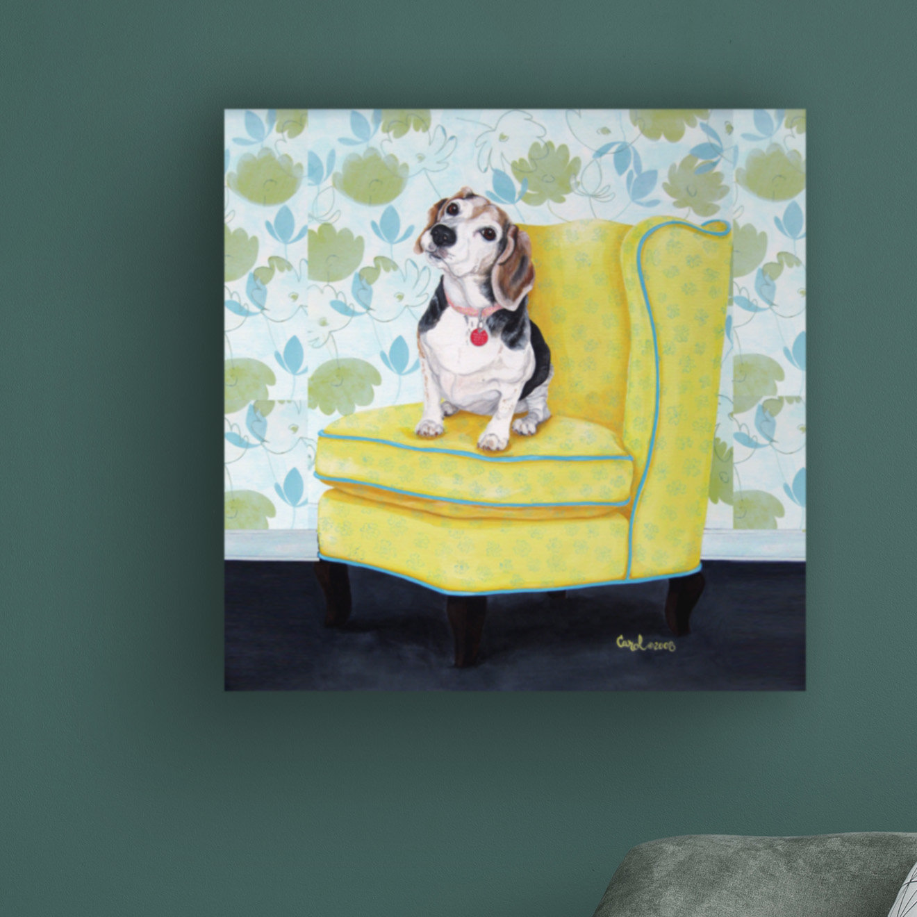 Winston Porter Beagle on Yellow by Carol Dillon - Wrapped Canvas ...