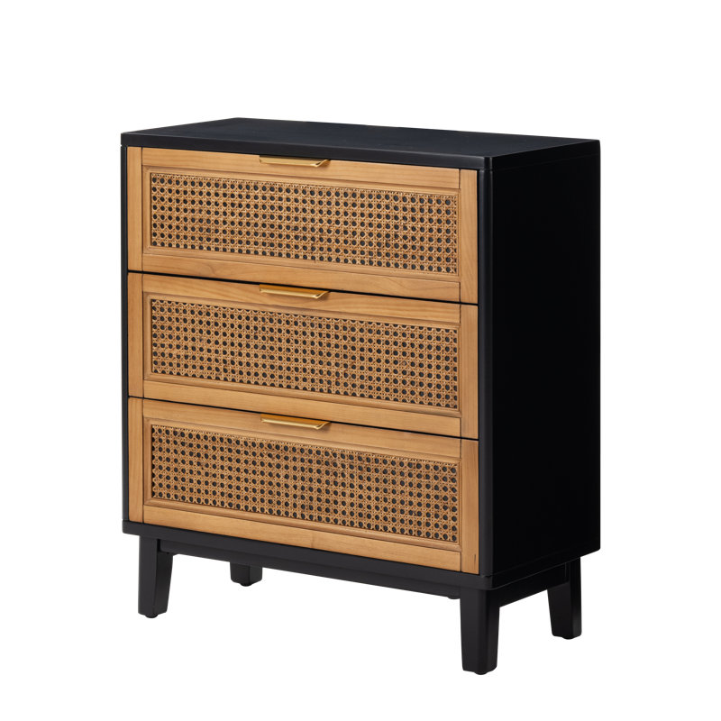 Bay Isle Home™ Aril 3-Drawer Woven Cane Front Accent Chest, Mid Century ...