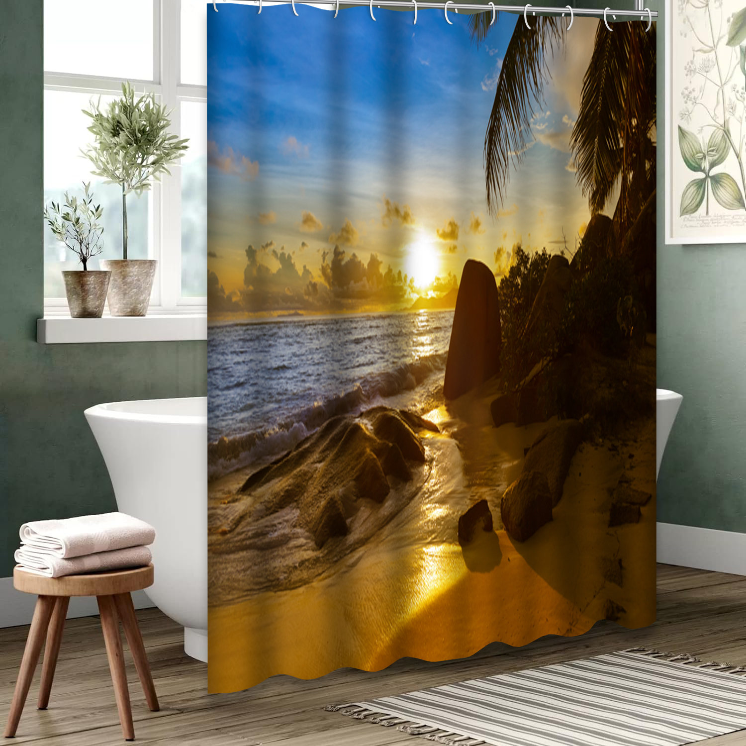 East Urban Home ??Tropical Sunset Shower Curtain with 12 Hooks - Beach ...