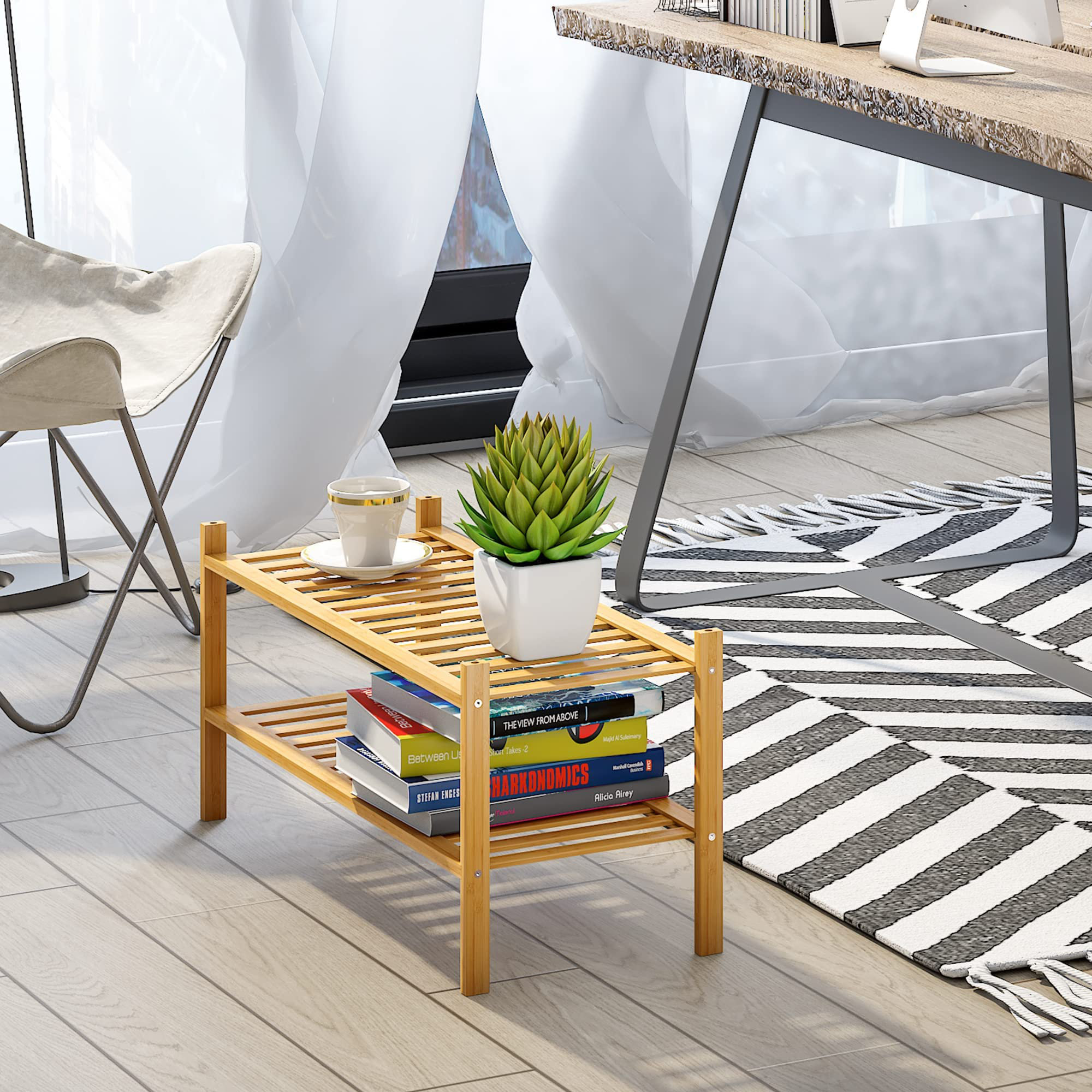 Gracie Oaks Bamboo 2-Tier Stackable Shoe Rack Organizer For Hallway ...