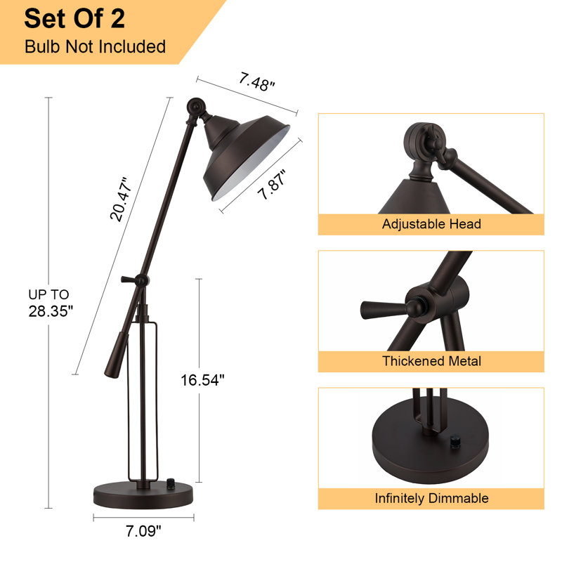 17 Stories Dimmable Dark Brown Industrial Metal Desk Lamp Set & Reviews ...