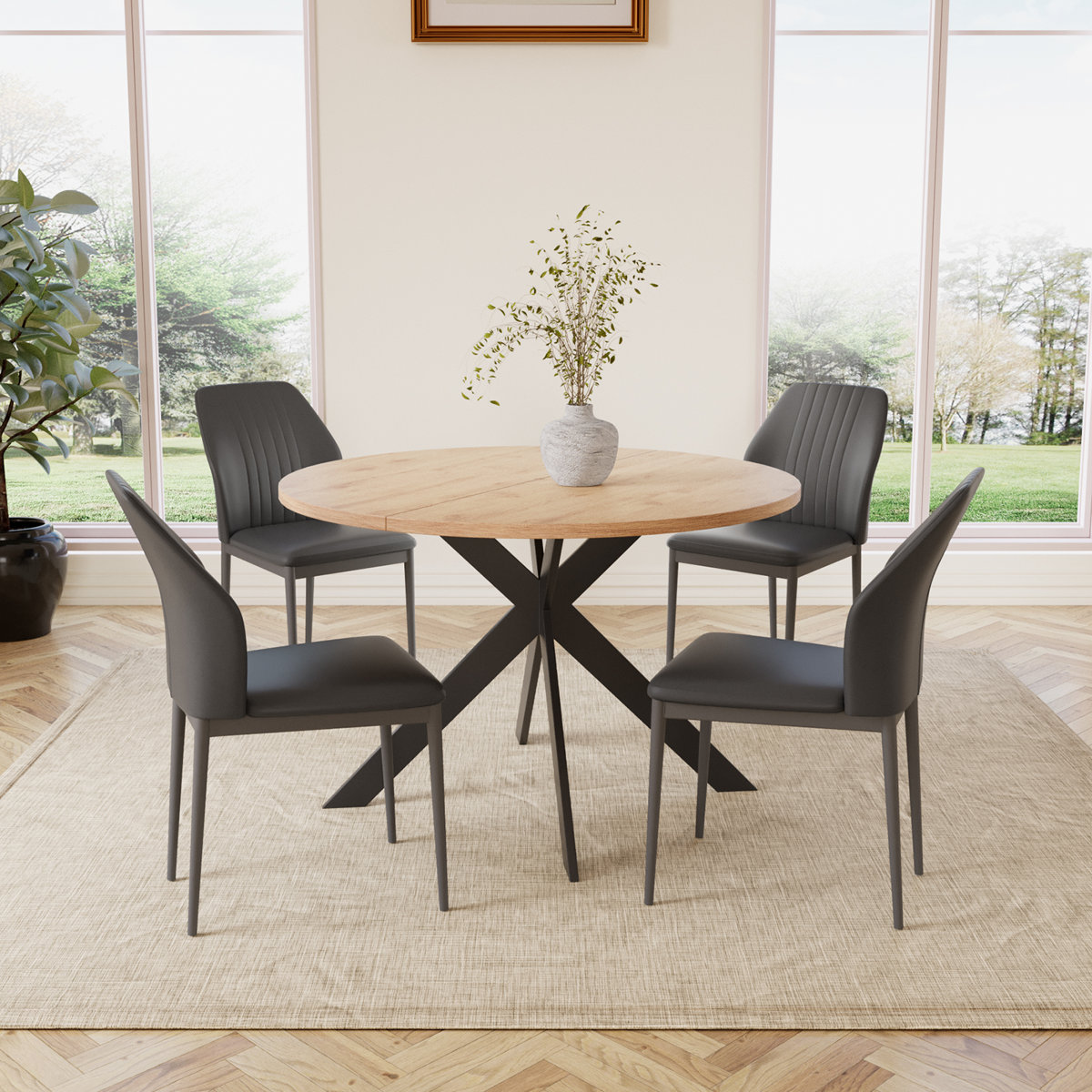 George Oliver Kiayanna 46.4" Round Table Metal Legs Dining Table Set ...