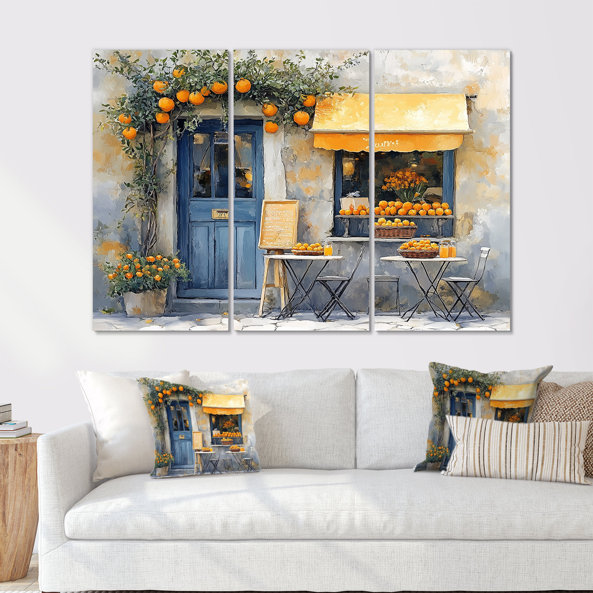 Astoria Grand French Cafe In Yellow And Blue Tones - French Cafe Wall ...