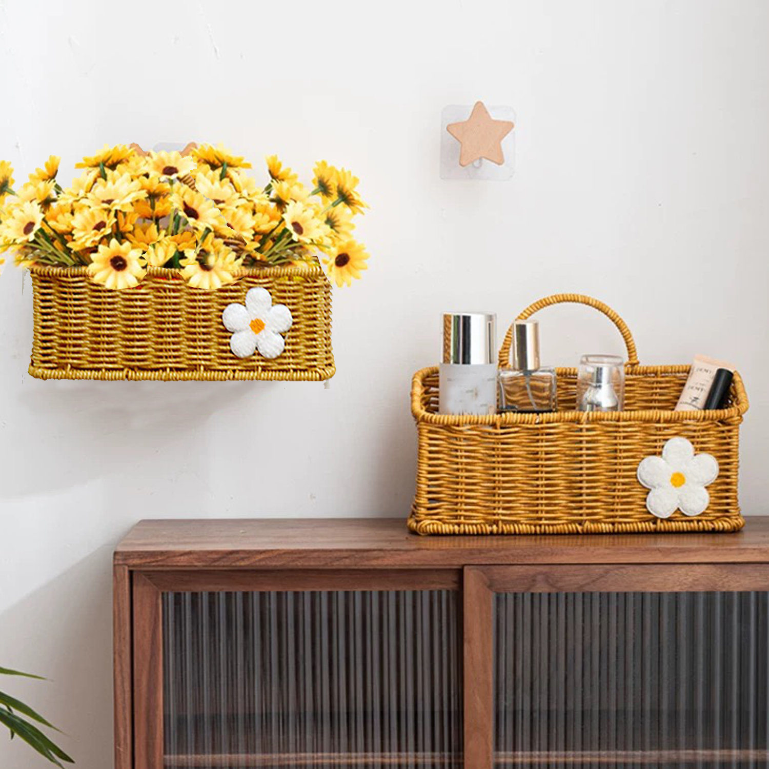 Ophelia & Co. set of 2 Wall Hanging Basket, Plastic Wicker Hanging ...