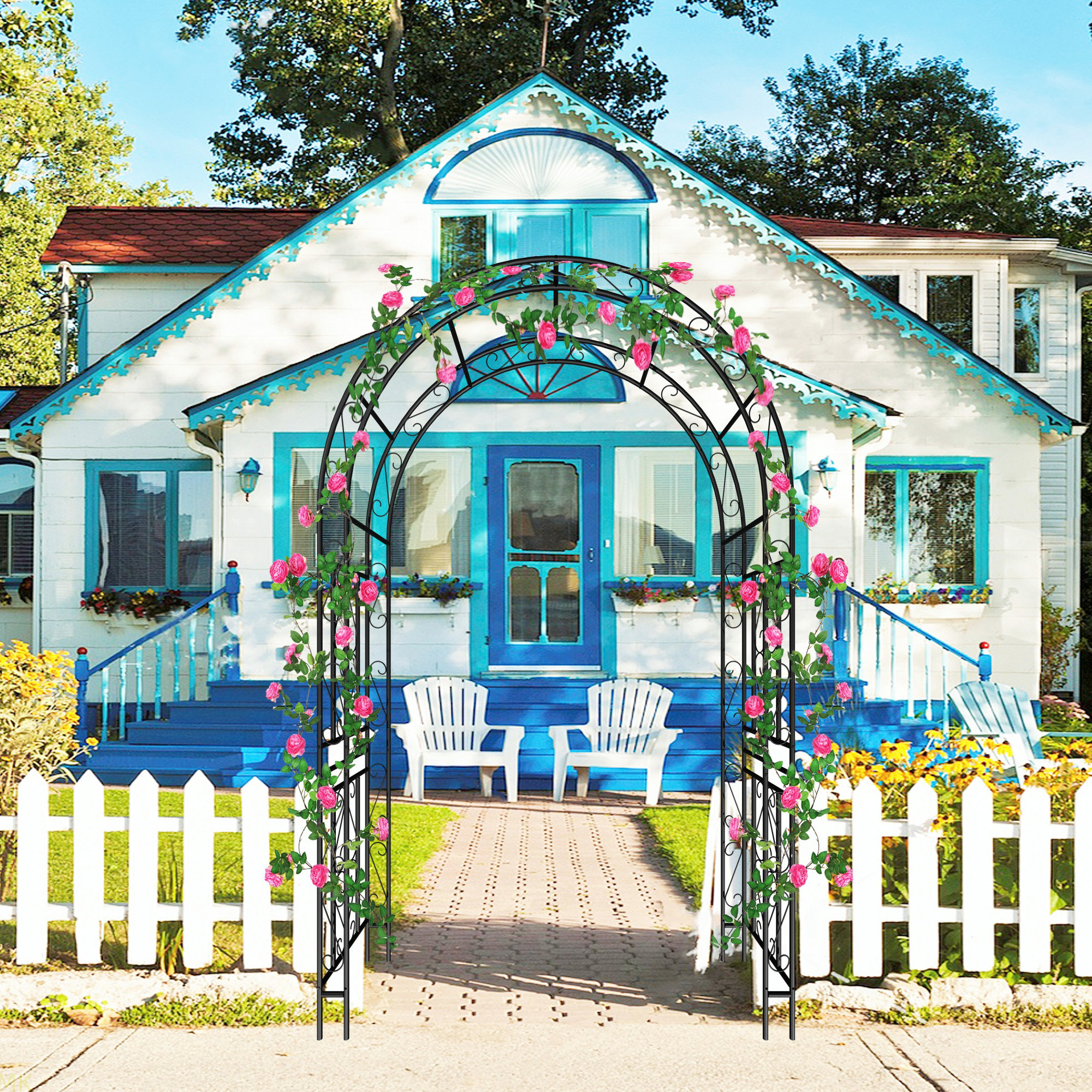 Ophelia & Co. Metal Garden Arch L59'' X W17.71'' X H90.55'' Climbing Plants Support Rose Arch ...