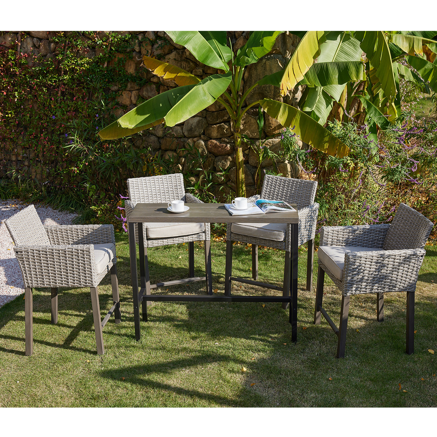 Arlmont & Co. Rokiya Wicker Bar Set with Stools | Wayfair