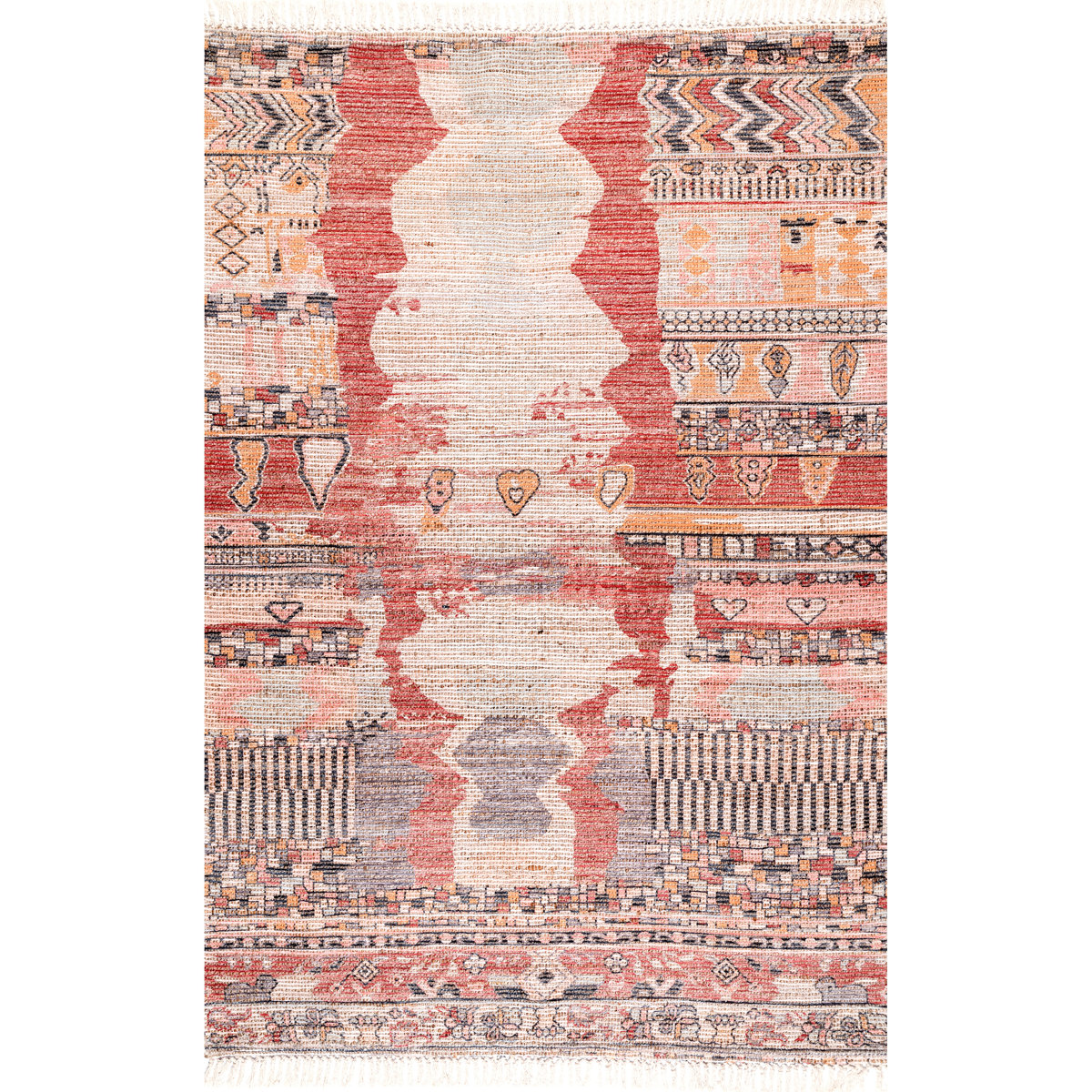 Bungalow Rose Rizer Southwestern Tasseled Handmade Flatweave Rust/Cream ...