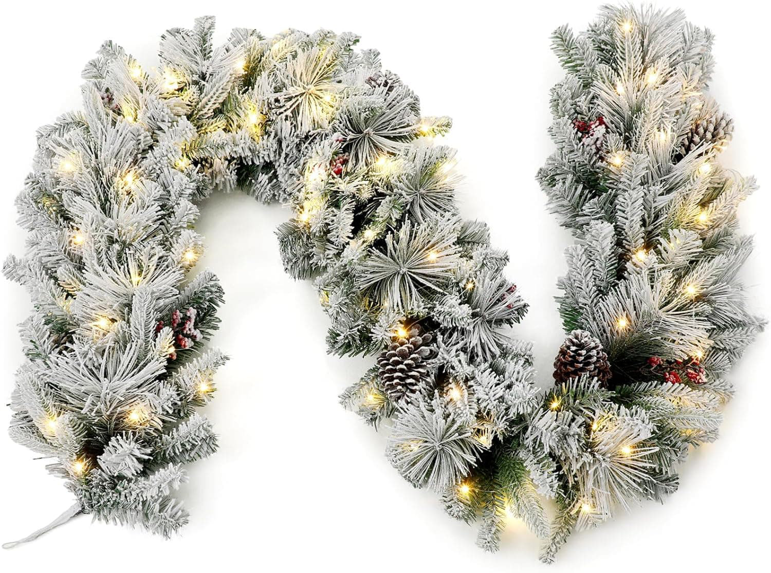 VITELER 15 ft Flocked Christmas Garland with Lights - Snowy Spruce ...
