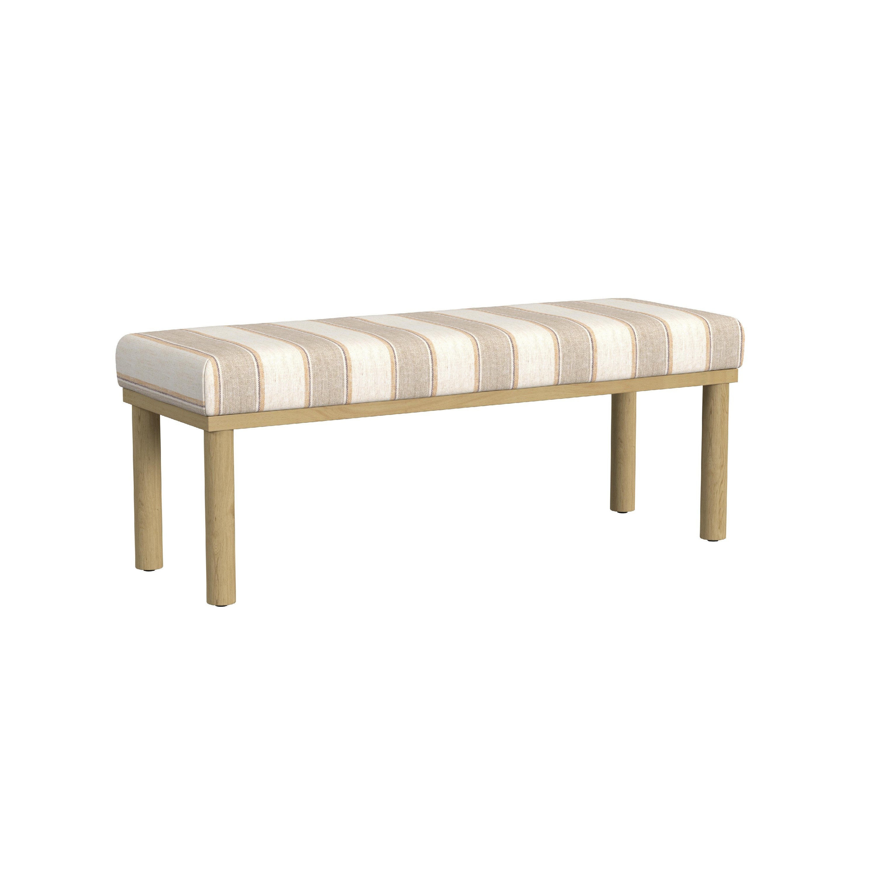 Benjara Fin Bench, Natural Brown Wood, Striped Tan Cream Polyester 48 ...