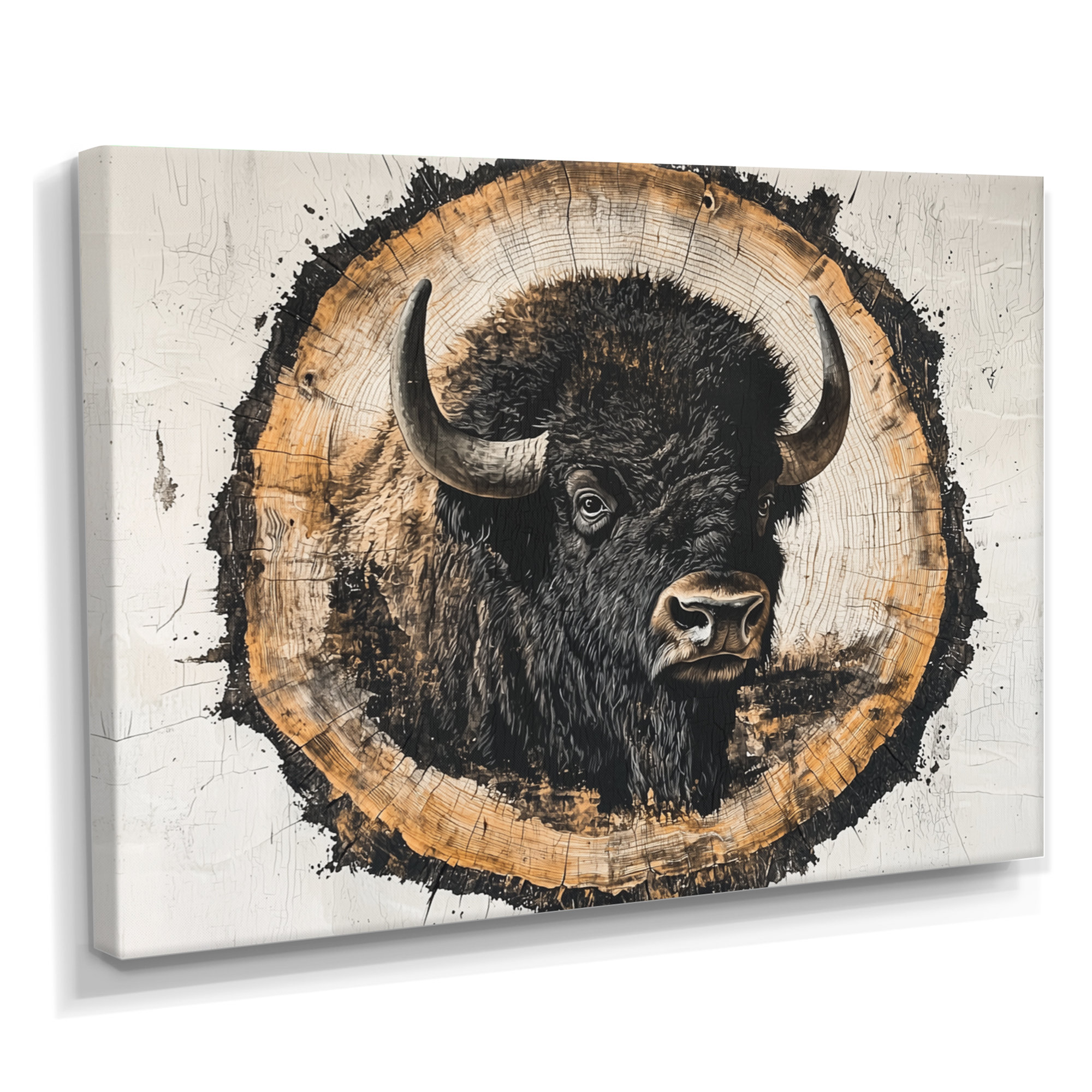 Union Rustic Mariluz American Bison Head On Wood Slide II - Bison Wall ...