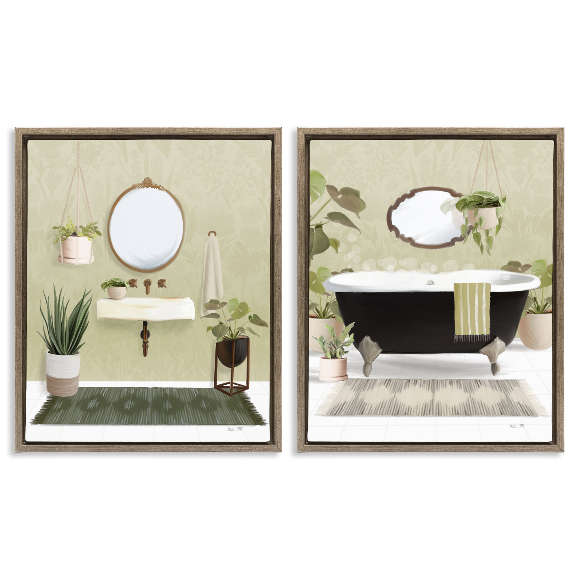 Lark Manor™ Modern Soothing Bathroom Views 2 PC Framed Floater Canvas ...