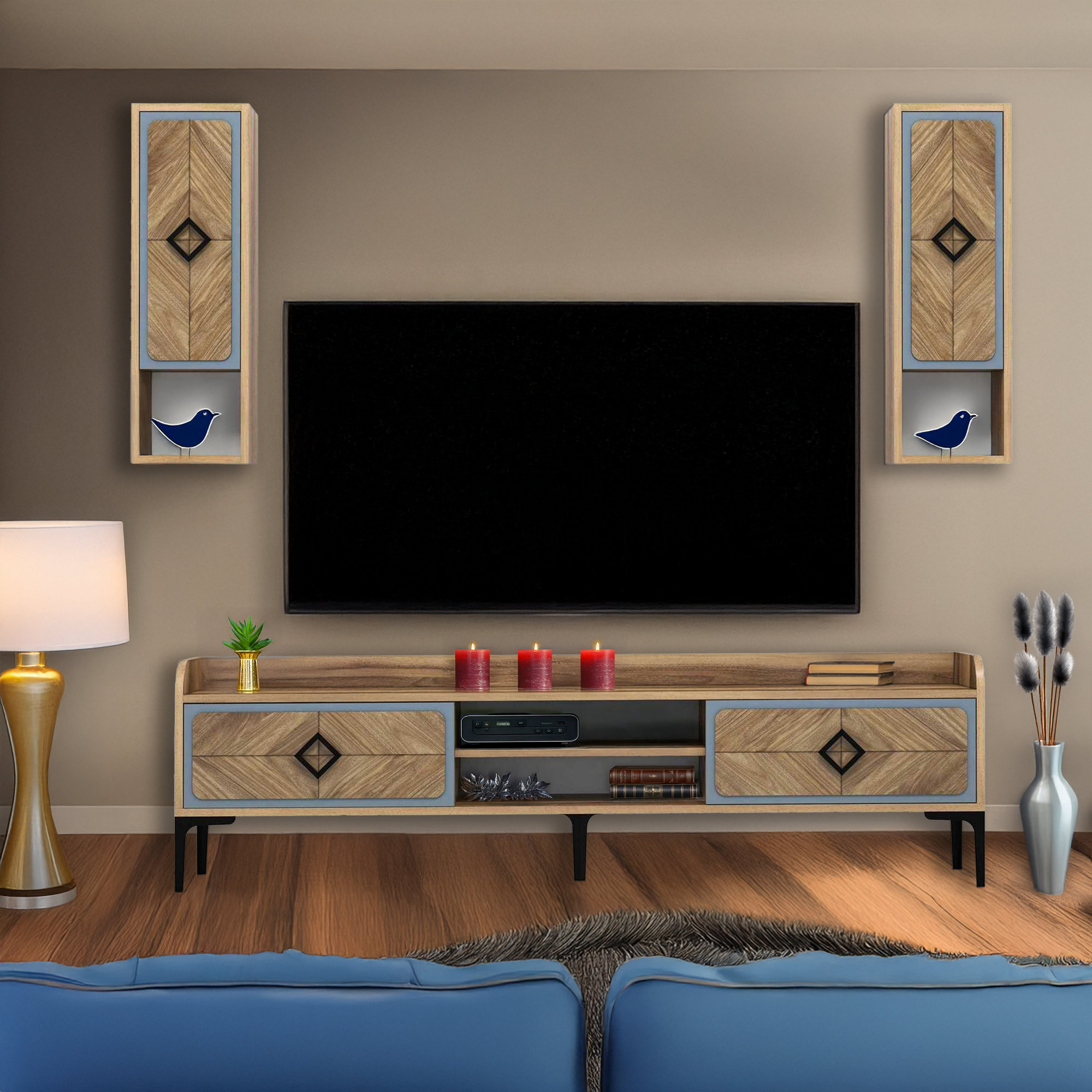 Hokku Designs 2 Pieces Patterned Unique Entertainment Center For Tvs Up ...