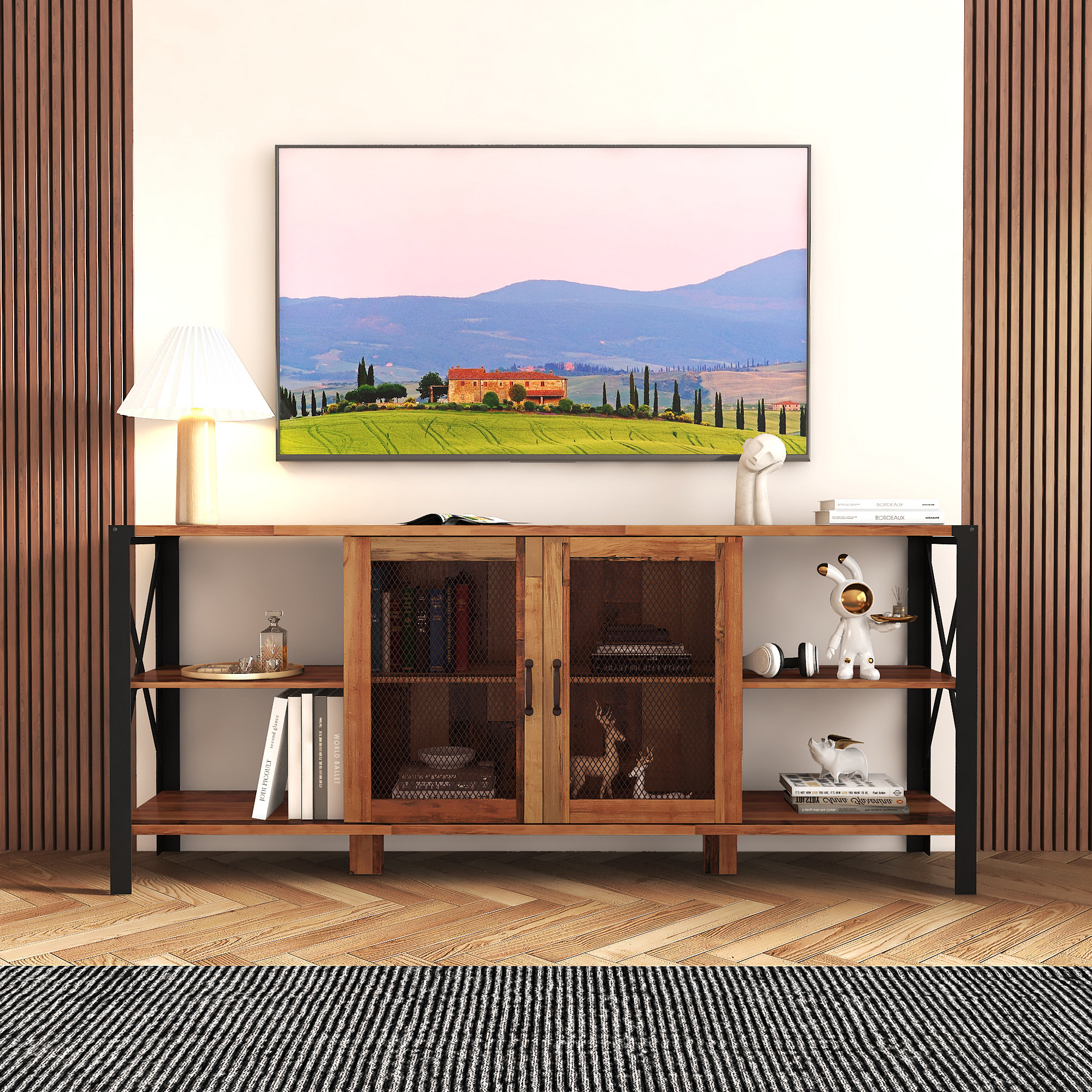 Charlton Home® TV Stands, Horizontal Wood And Metal Open Bookshelf ...