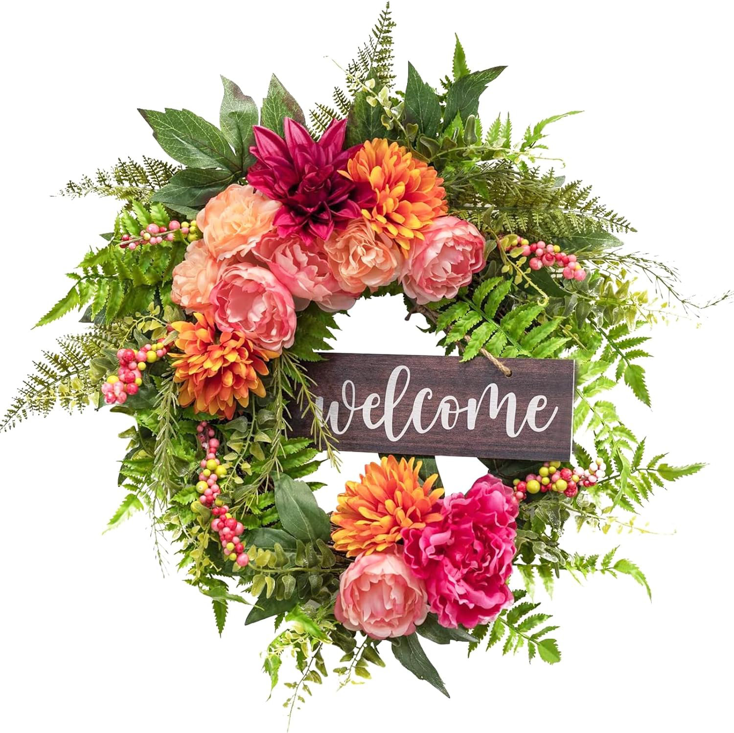 One Allium Way® Spring Wreaths For Front Door With Wooden Sign Peony ...