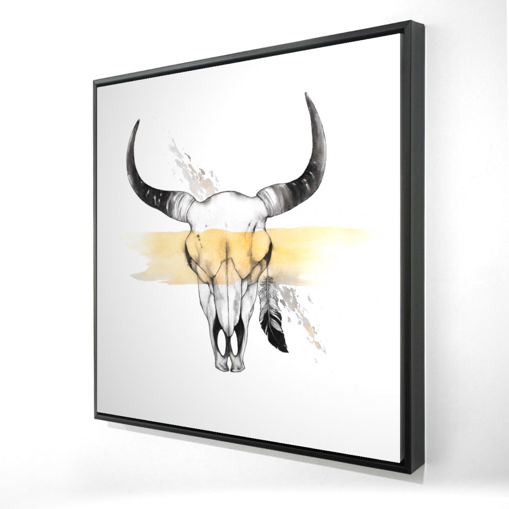 Bungalow Rose " Cow Skull With Feather " | Wayfair