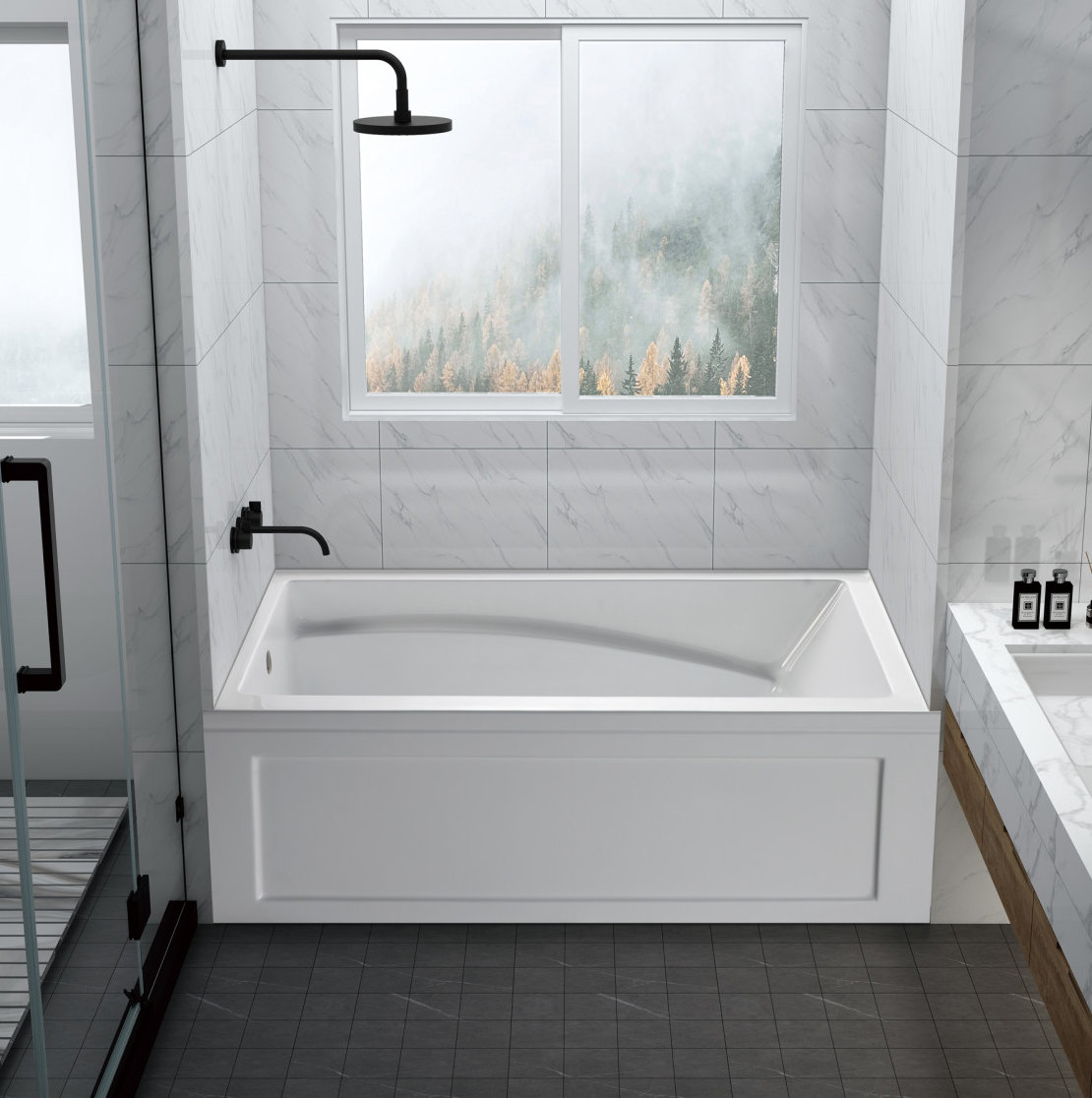 Kingston Brass Aqua Eden 60-Inch Acrylic Rectangular 3-Wall Alcove Tub ...