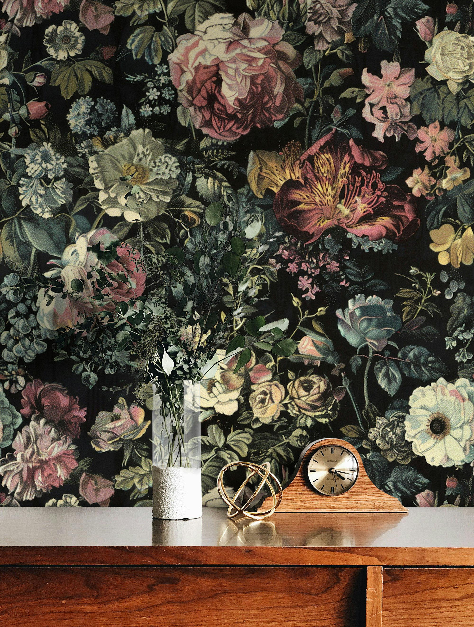 Lark Manor Dark Vintage Floral Wallpaper Bryelle Peel & Stick Vibrant ...