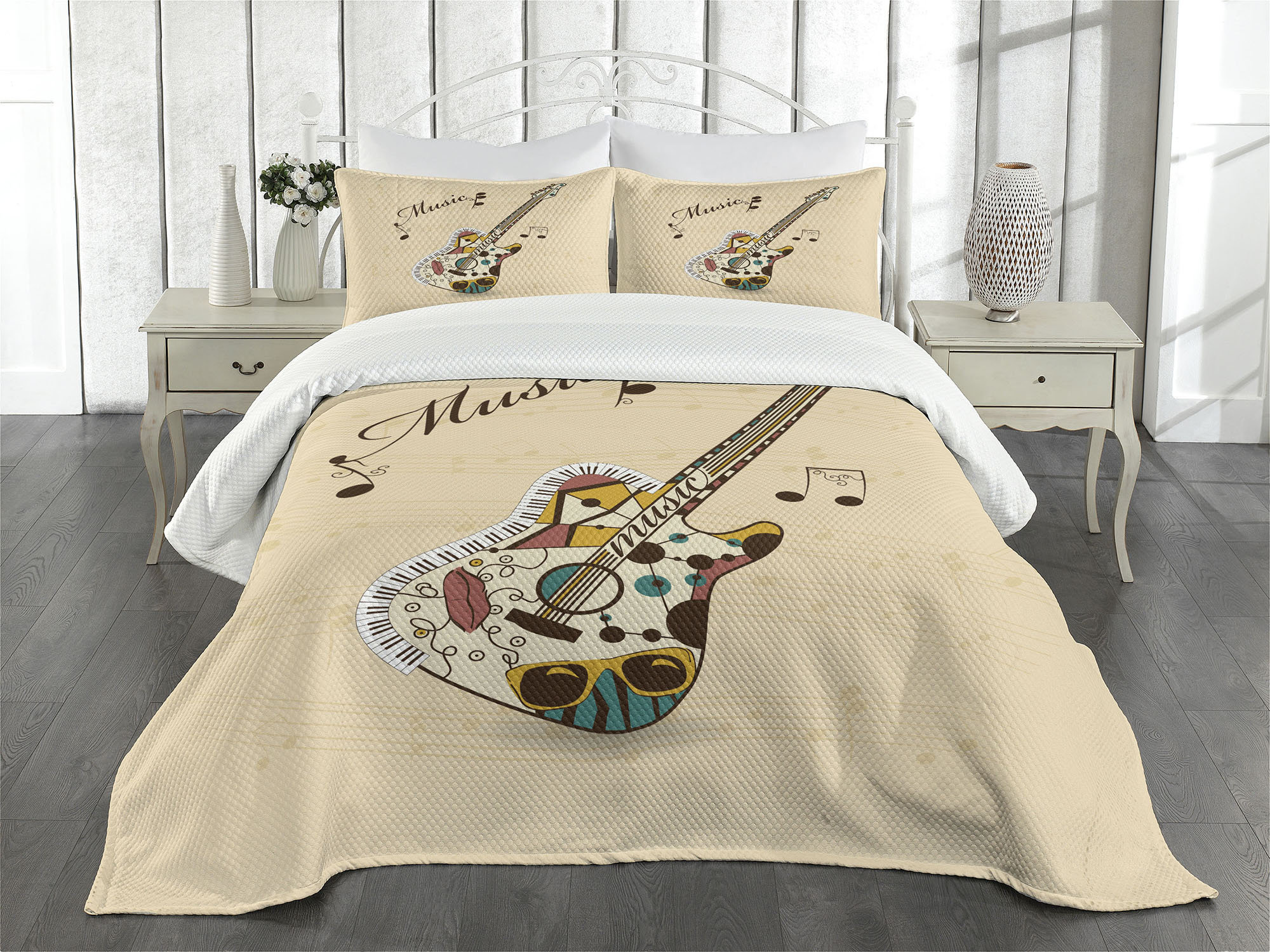 Ambesonne Ambensonne Guitar Bedspread Abstract Funk Instrument Sand ...