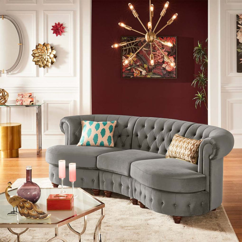 Axis Living Vintage Style Curved Pull Tab Sofa | Wayfair