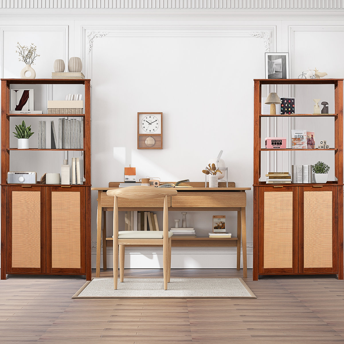 Bay Isle Home™ Rattan Bookcase With Cabinet, Heavy Duty Freestanding ...