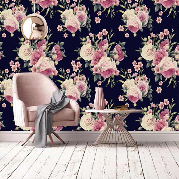 House of Hampton® Hardman Vintage Watercolor Roses 10' L x 24" W Peel ...