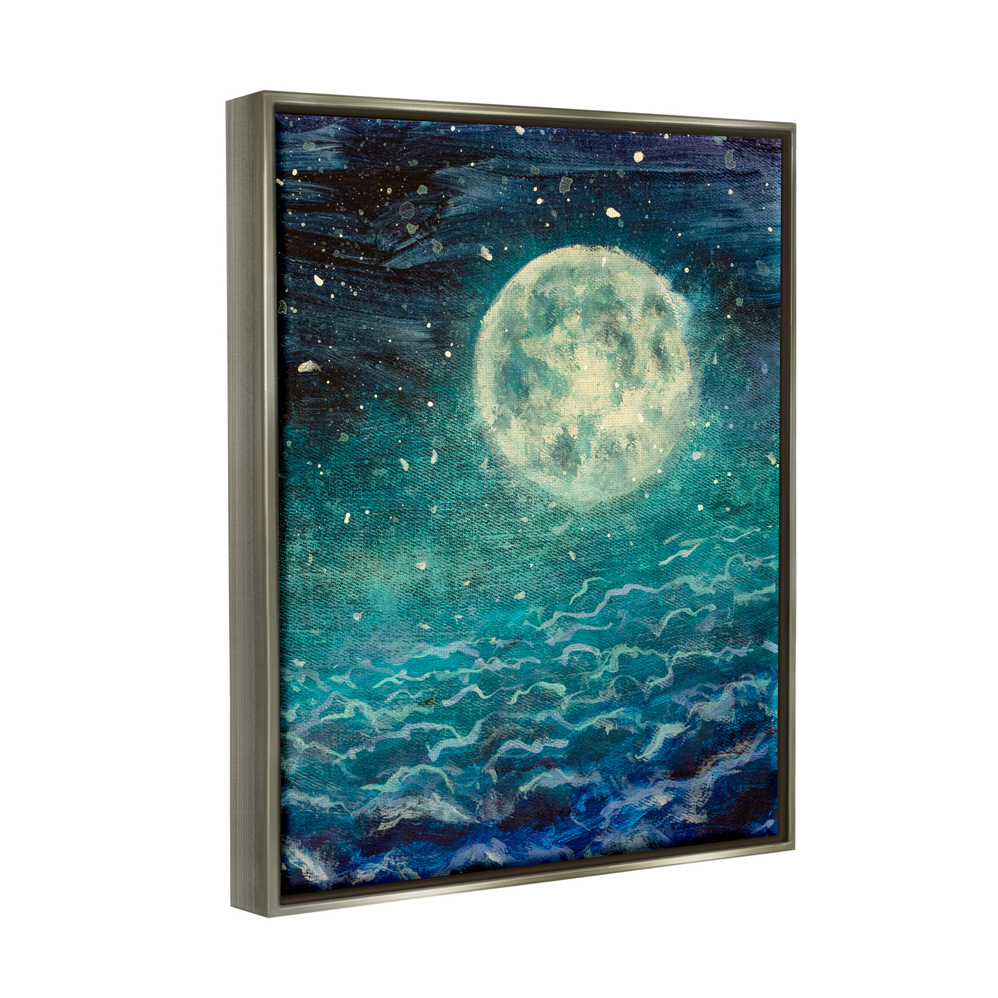 Dovecove Surreal Moon & Clouds Framed Floater Canvas Wall Art Design By ...