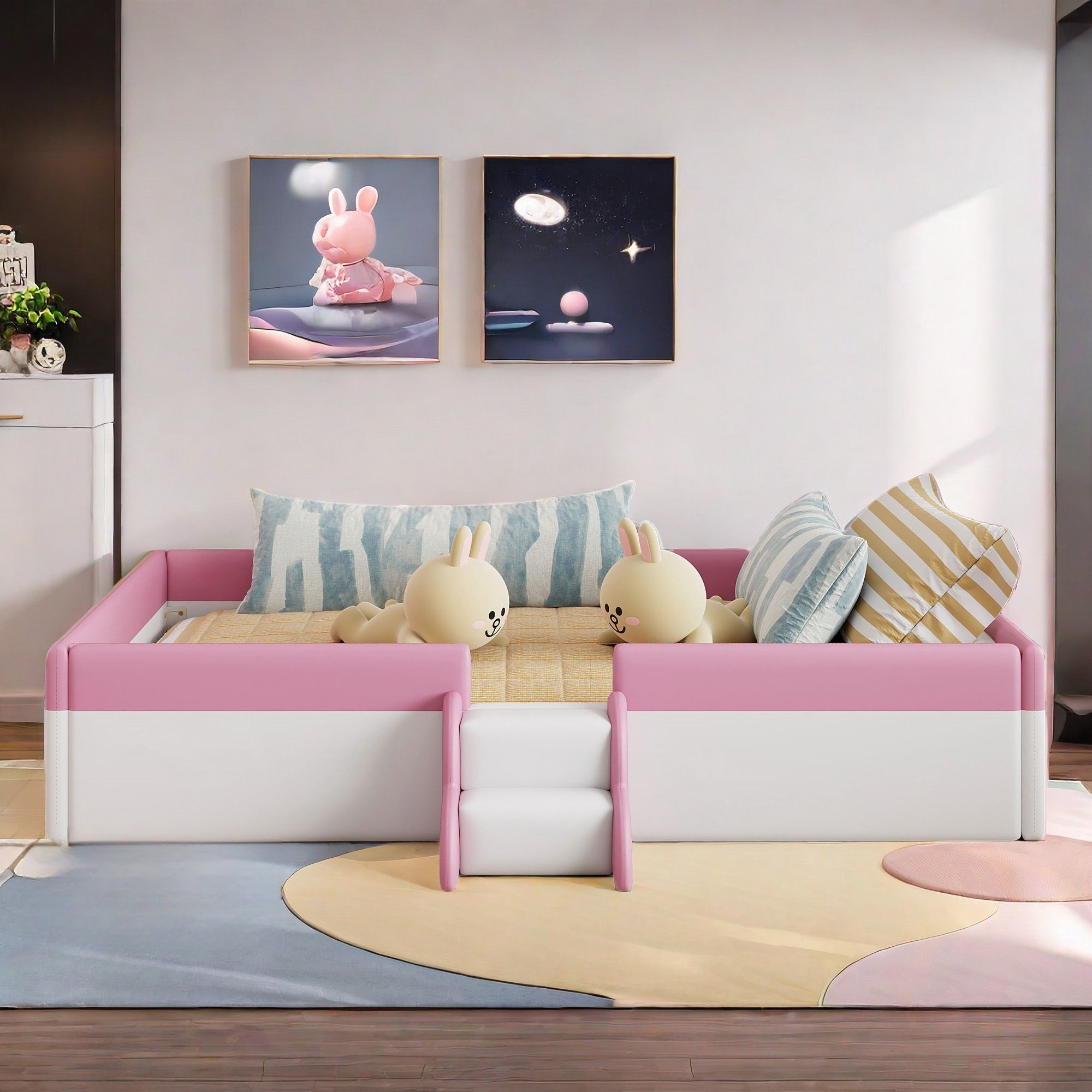 Harriet Bee Fun Design Upholstered Keathan Bed With Fence And Two-tier ...