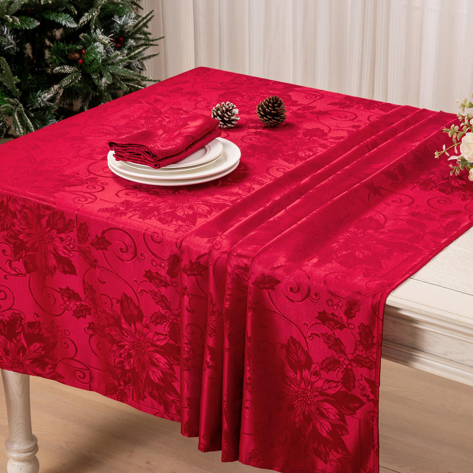 Winston Porter Jacquard Tablecloth Waterproof Elegant Damask Floral ...