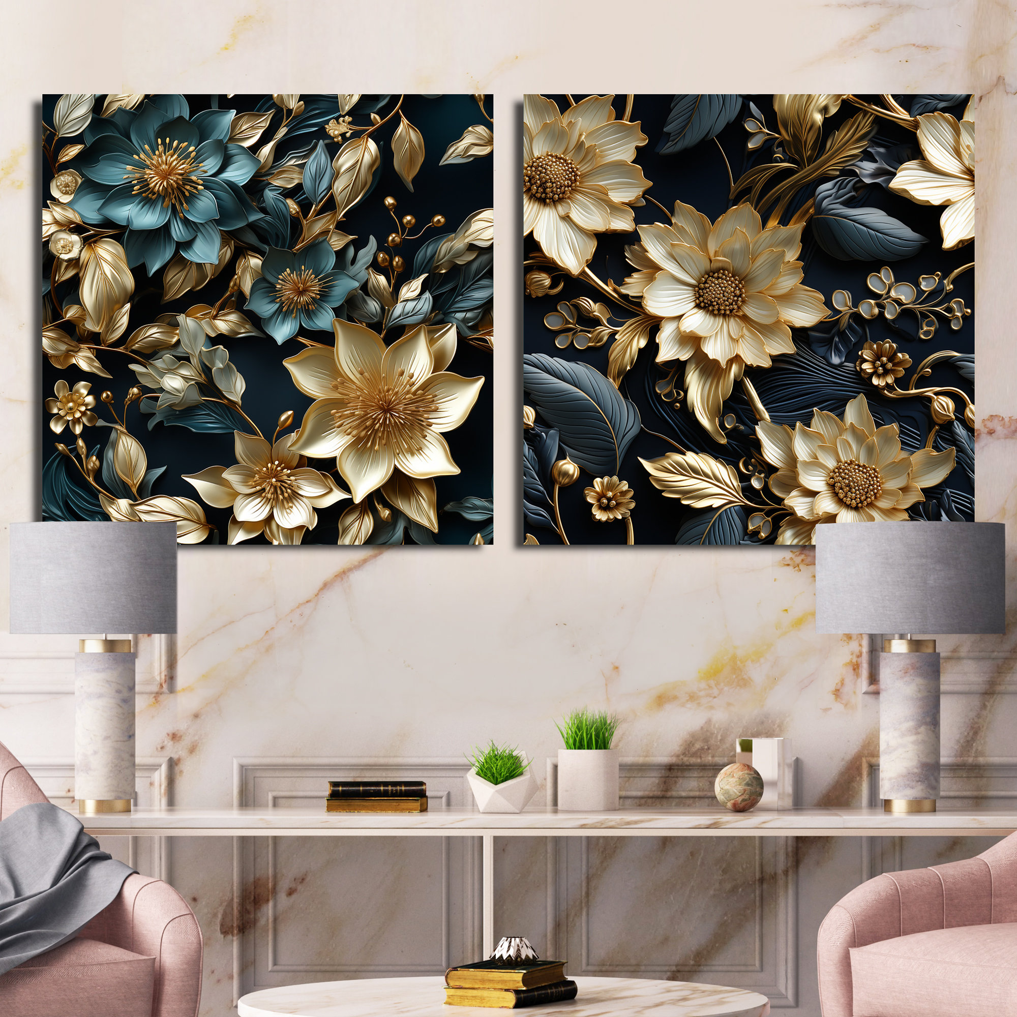 Design Art Gilded Imperial Flair - Abstract Botanicals Square Collage ...