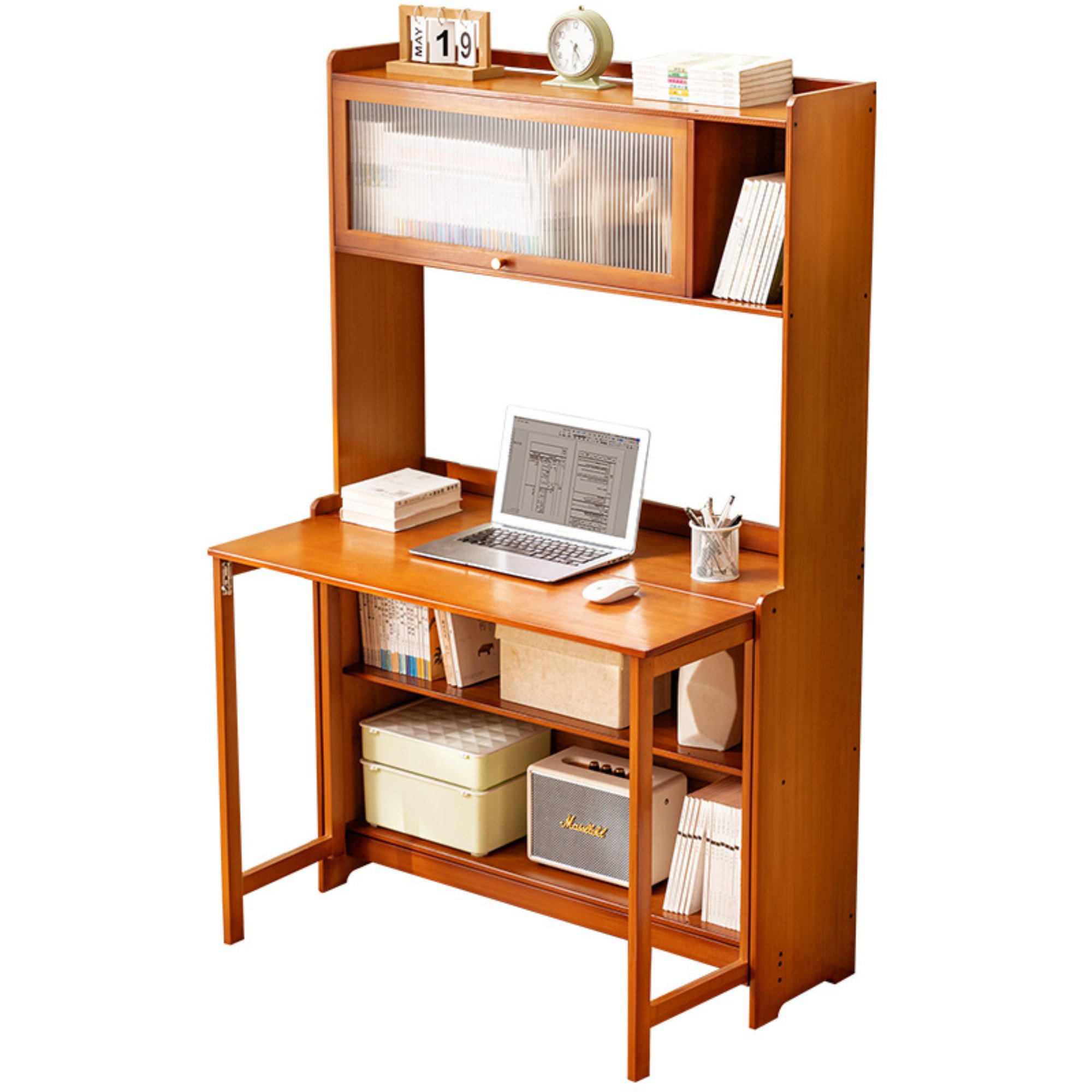 Winston Porter Rasheena Writing Desk with Hutch Bookshelves for Home ...