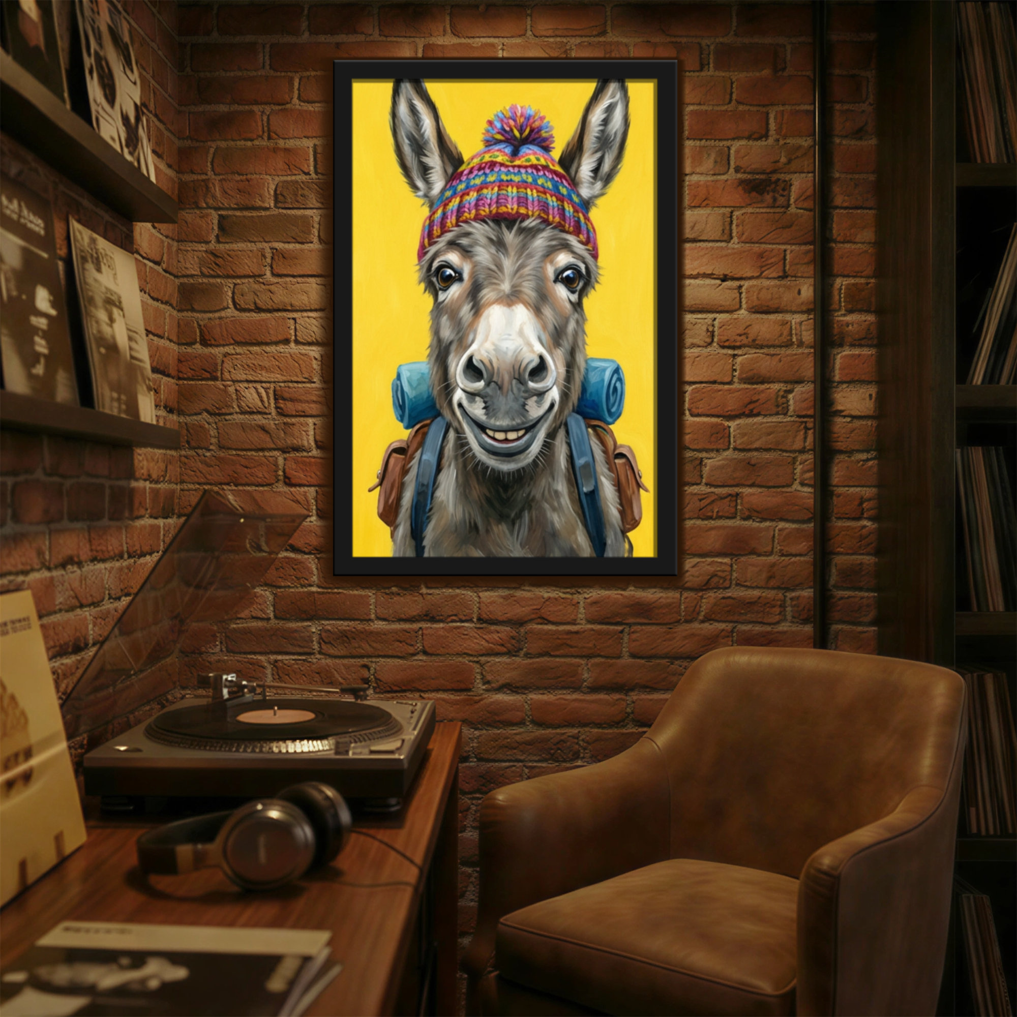 East Urban Home Animals Colourful Donkey Wearing Hat And Backpack ...