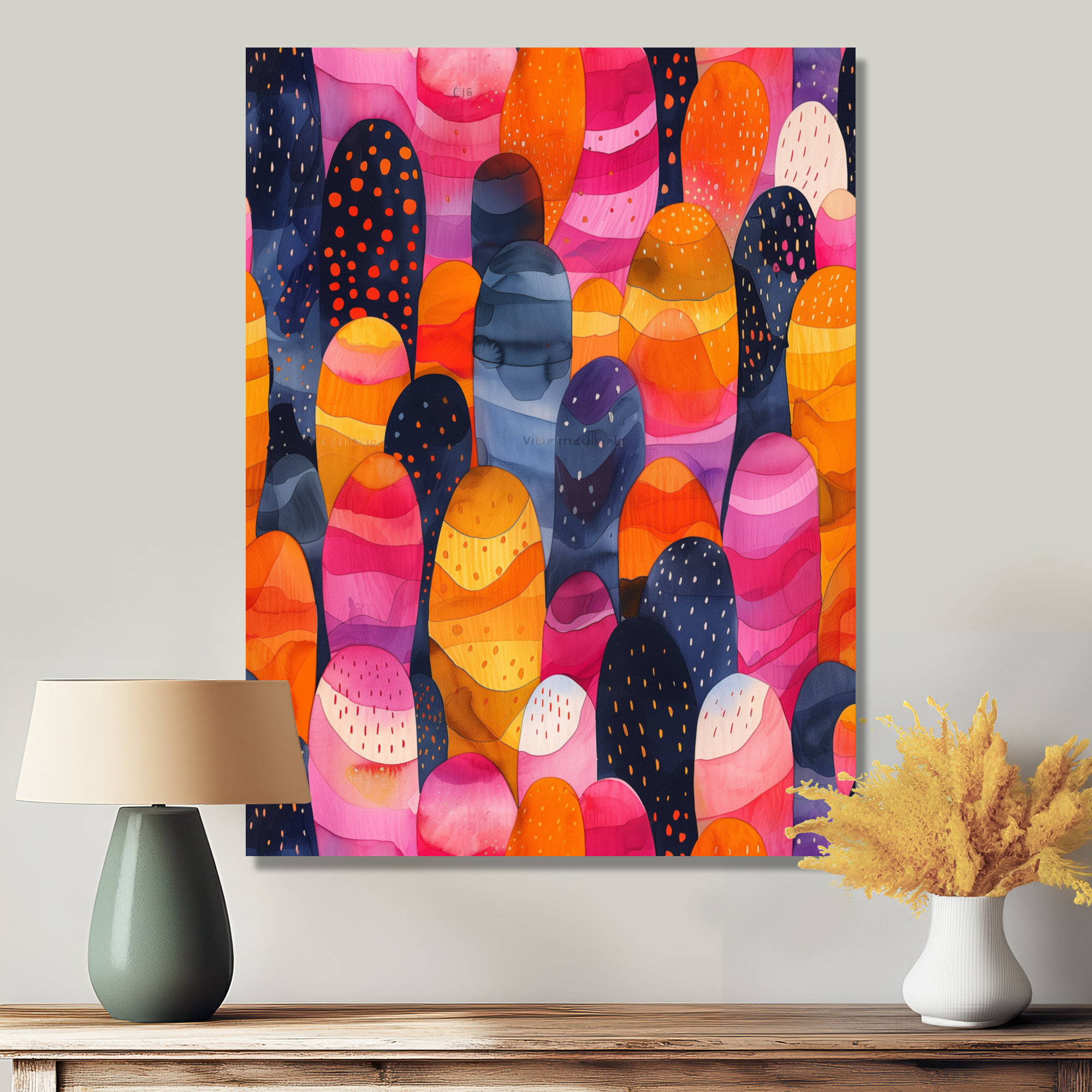 Wrought Studio™ Pink Blue Boho Dots And Stripes I - Abstract Print Wall ...
