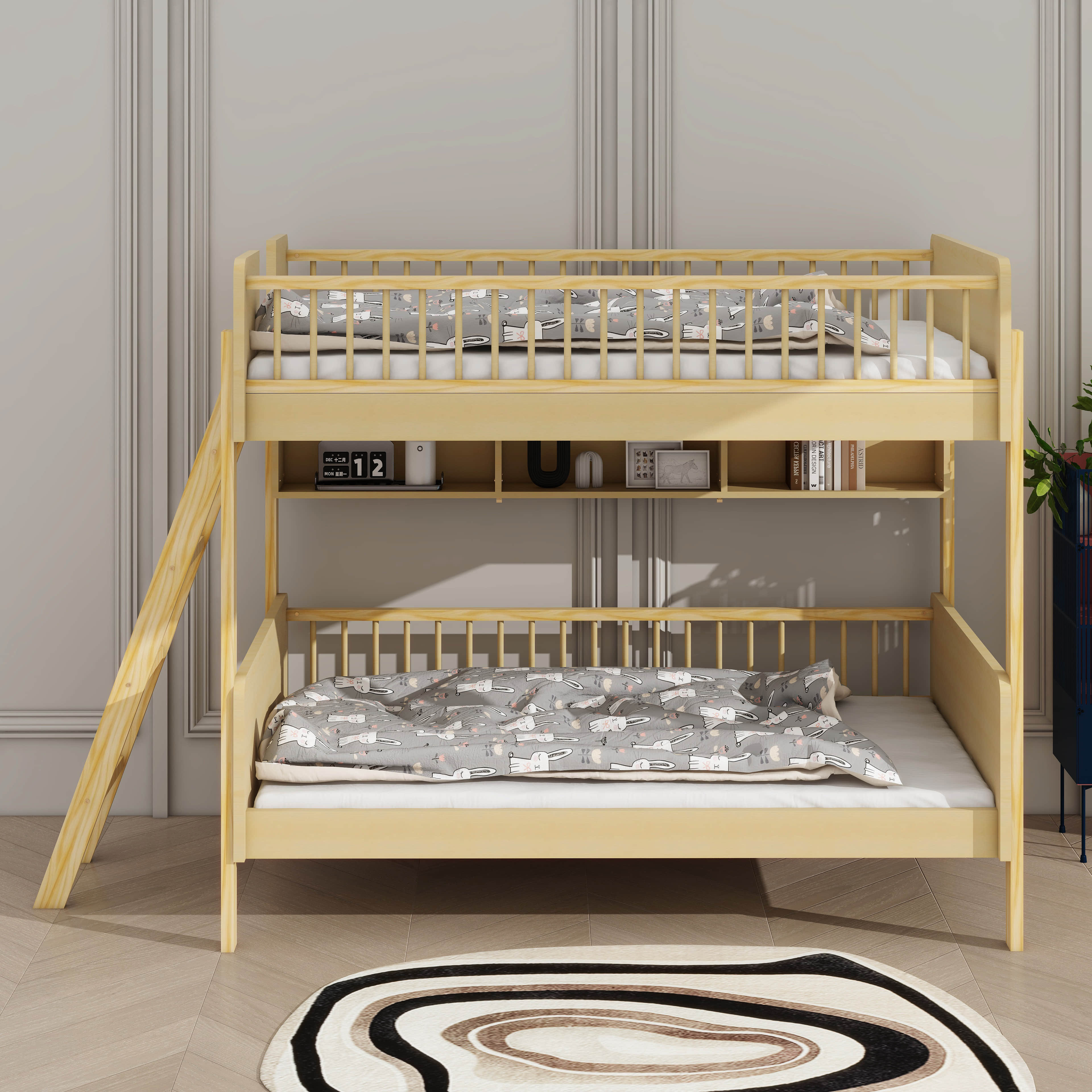 Highland Dunes Wooden Twin Bunk Bed With Three Built-In Storage ...