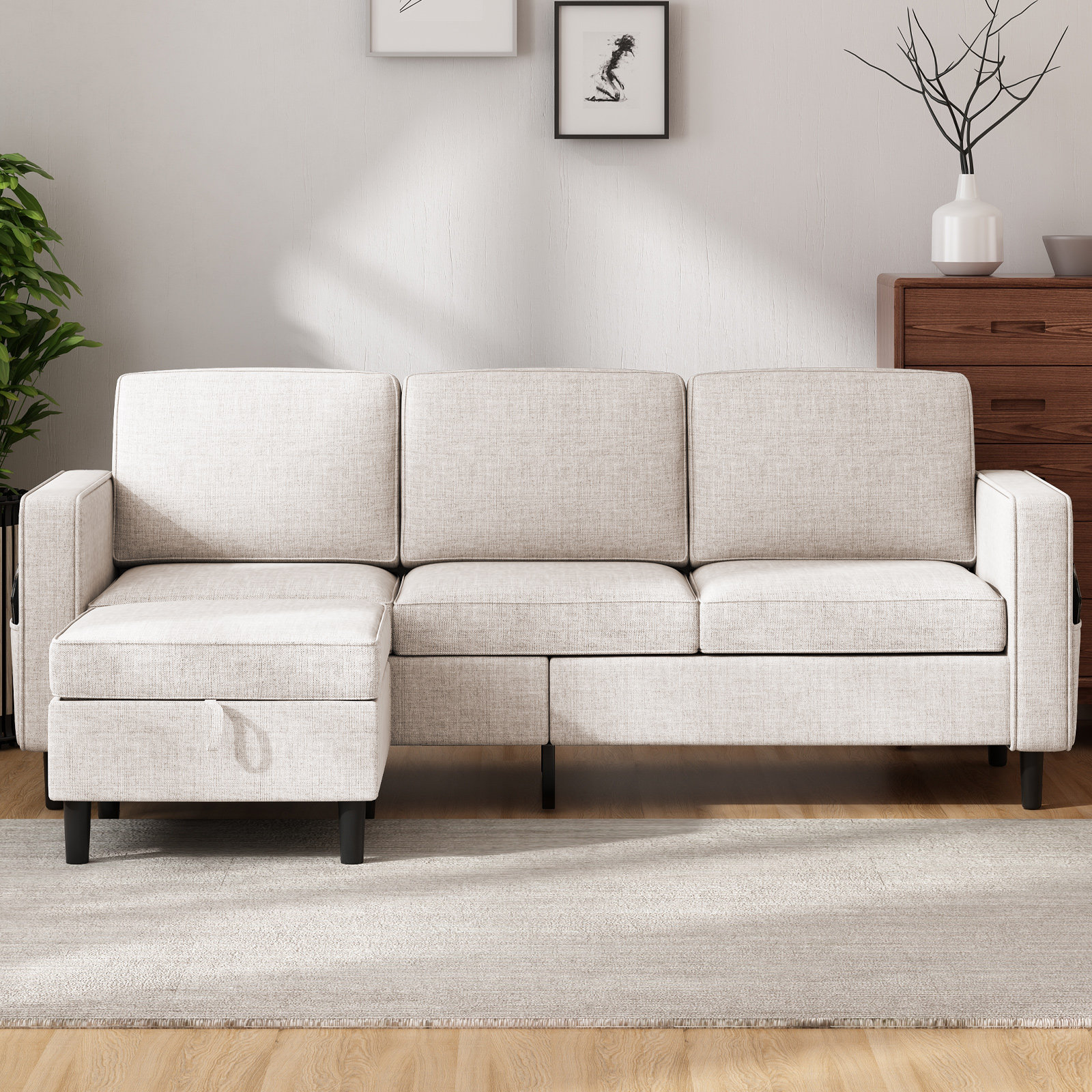 Ebern Designs 78" Upholstered Sofa Couch with Ottoman, L Shaped Sofa ...