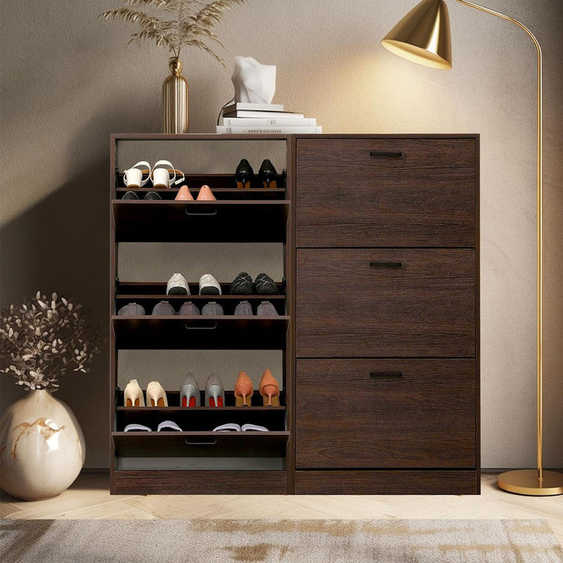 Hokku Designs Upgraded Shoe Cabinet with 3 Flip Drawers, Freestanding ...