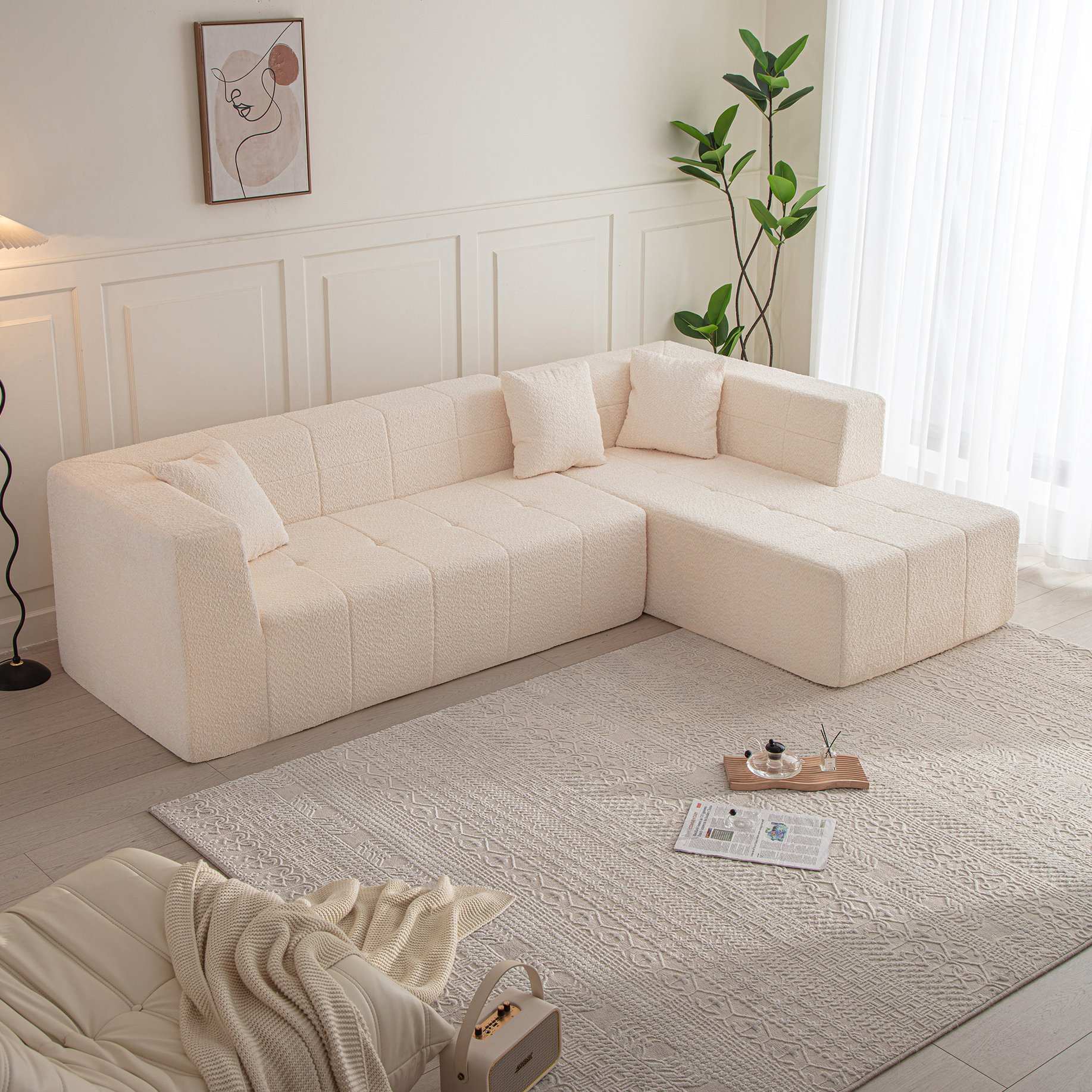 Latitude Run® Beige And Foam Sectional With Deep Seat Attractive ...