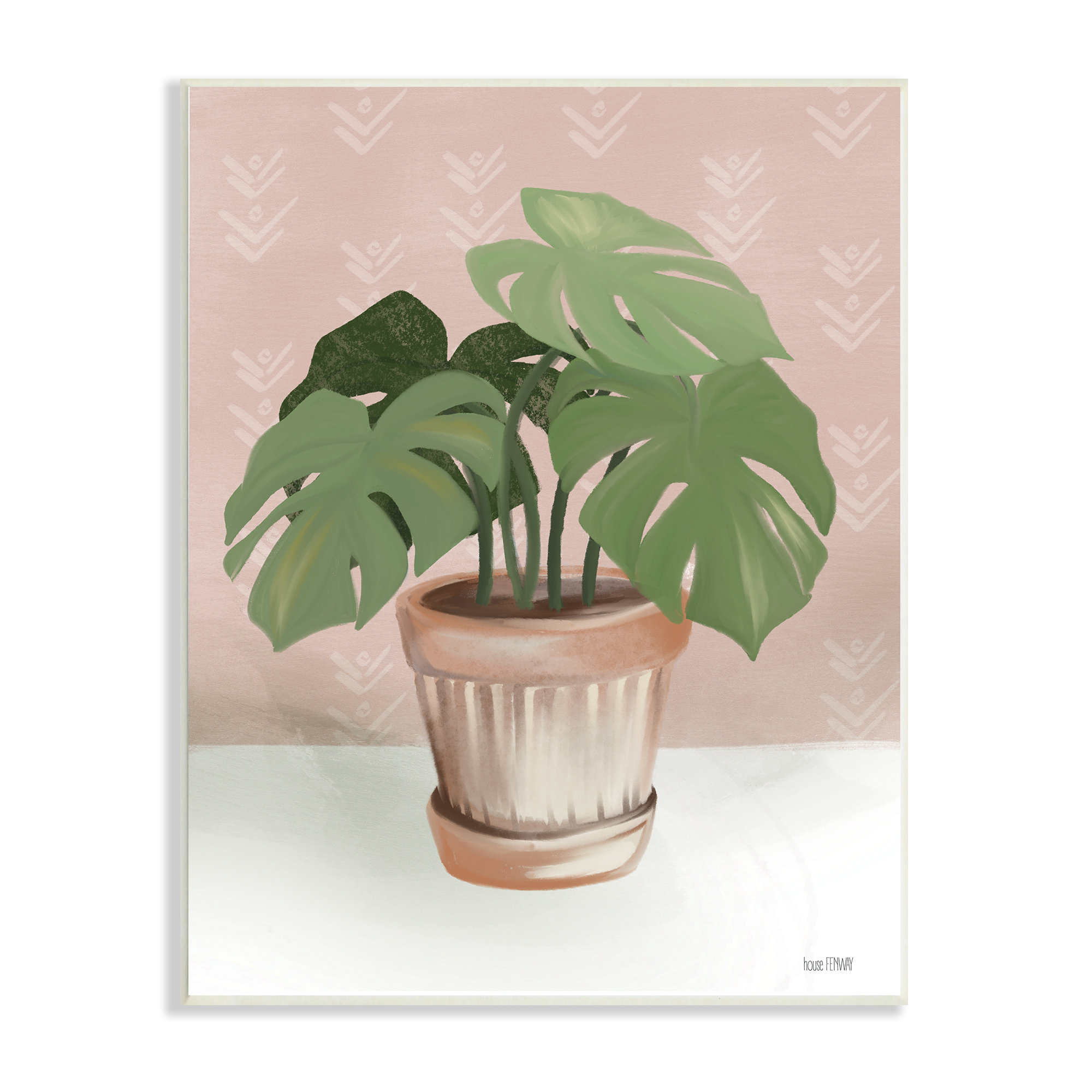 Stupell Industries Potted Monstera Plant Pink Room Still Life Black ...