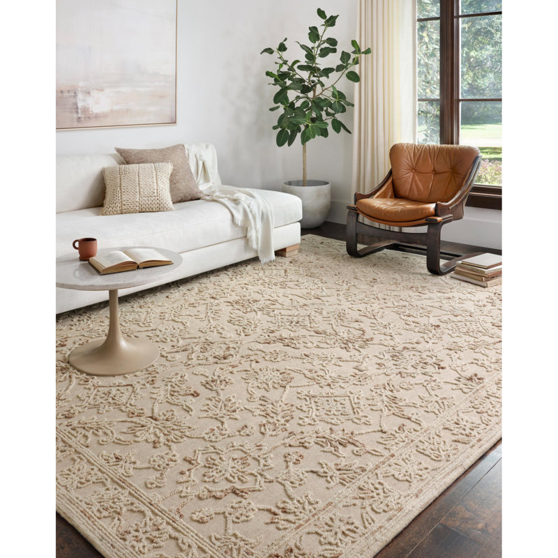 Charlton Home® Enevold Floral Hand Hooked Wool Cream/Brown Area Rug ...